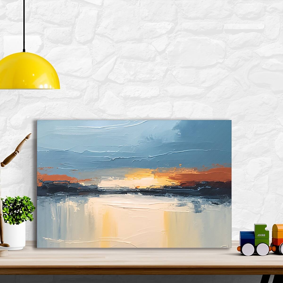blue 1pc Modern Art Deco Marine Sunset Landscape Oil Painting on Wooden ...