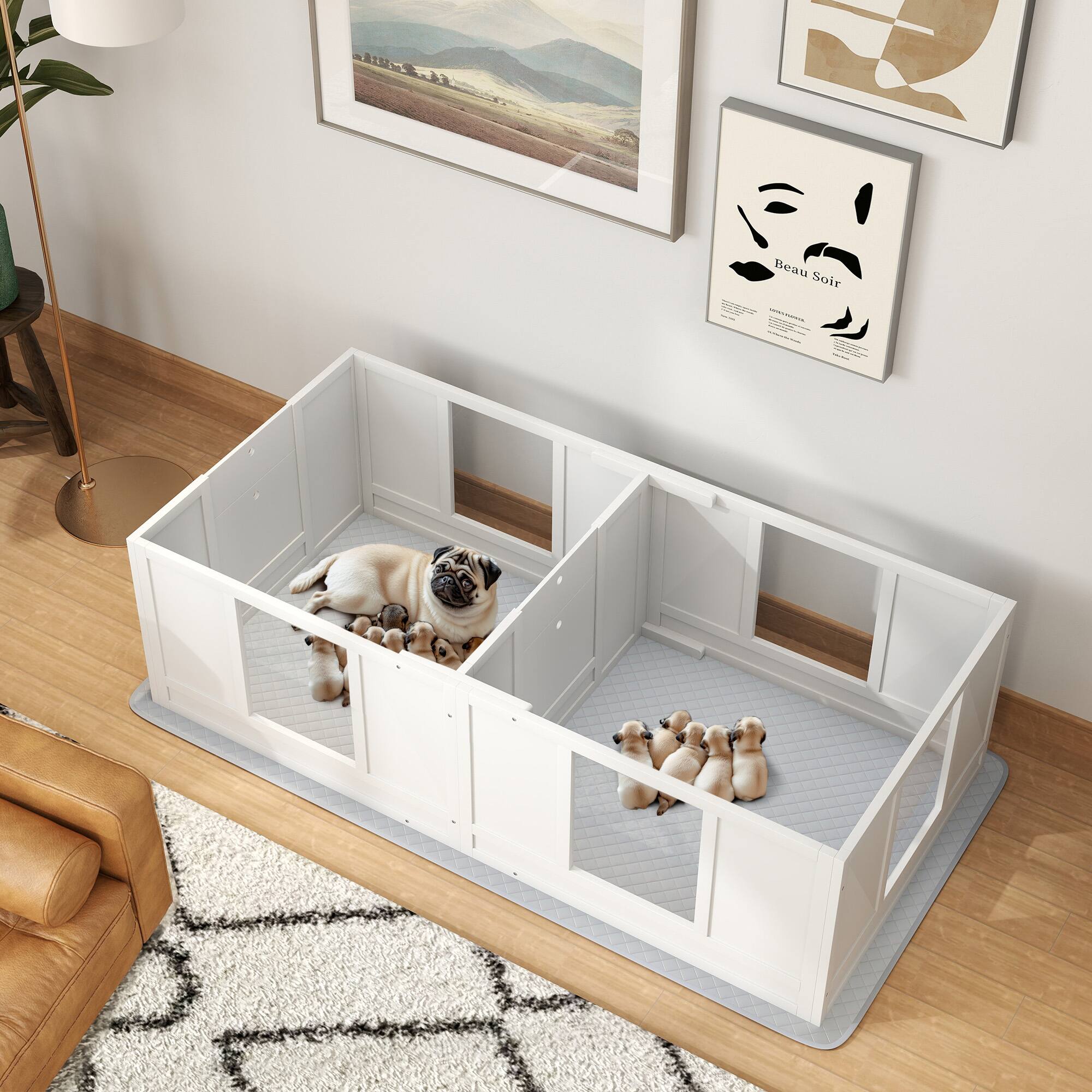 TinyHomie PawHut 65x315x19 Whelping Box for Small Dogs Waterproof Pad ...