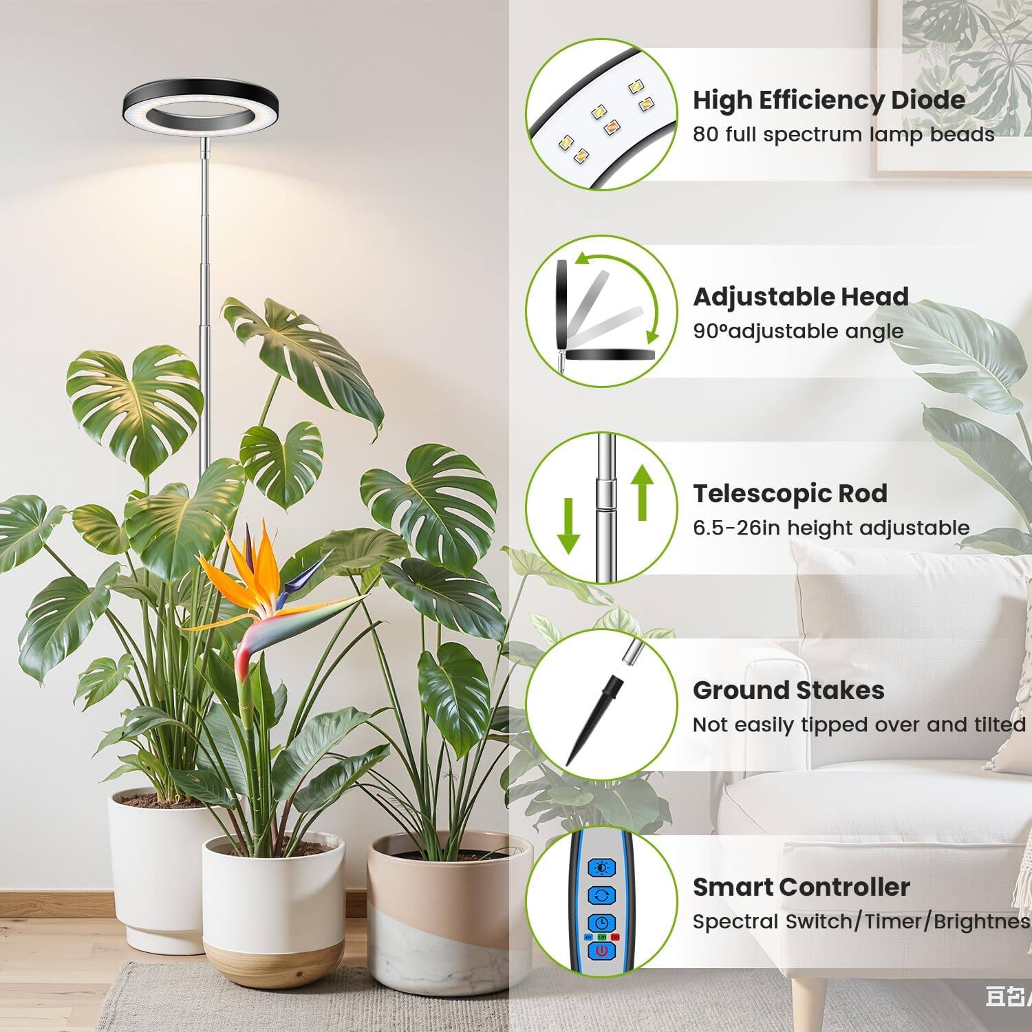 Cozy Serene Black white Light Lamp LED Adjustable Smart Grow Full ...