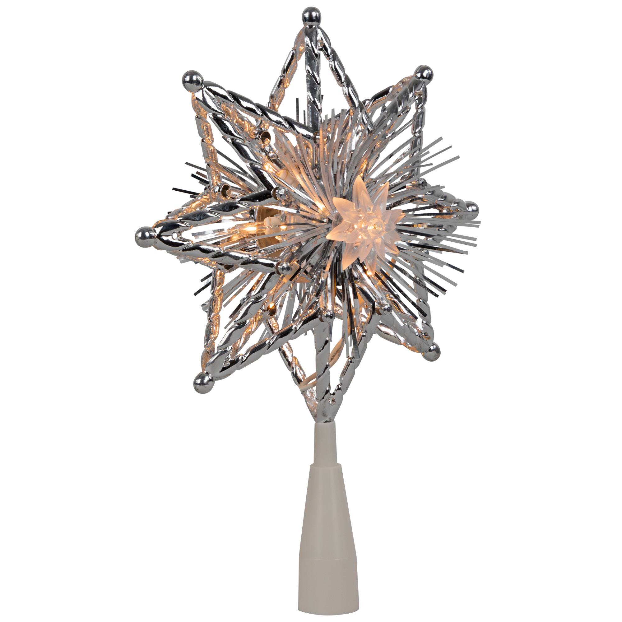 Northlight 8" Lighted Tinsel Star Christmas Tree Topper Clear Lights ...