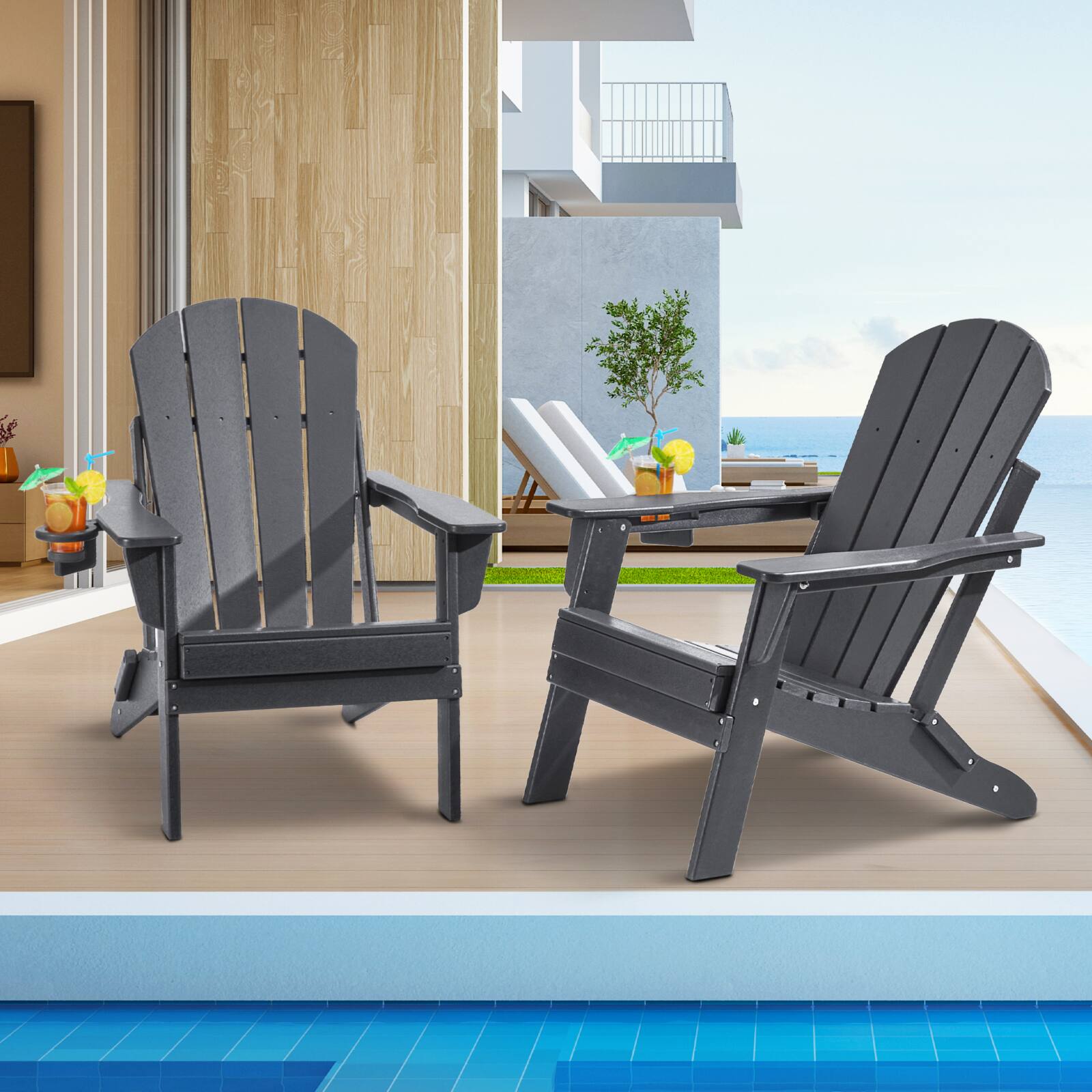VEVOR Adirondack Chair Plastic, Set of 2 All Weather Portable Folding ...