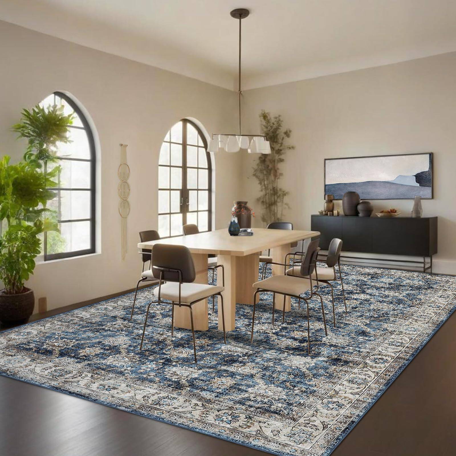 Fabibe 5X7 BLUE Farmhouse Floral Wool Indoor GARVEEHOME VINTAGE FLORAL ...