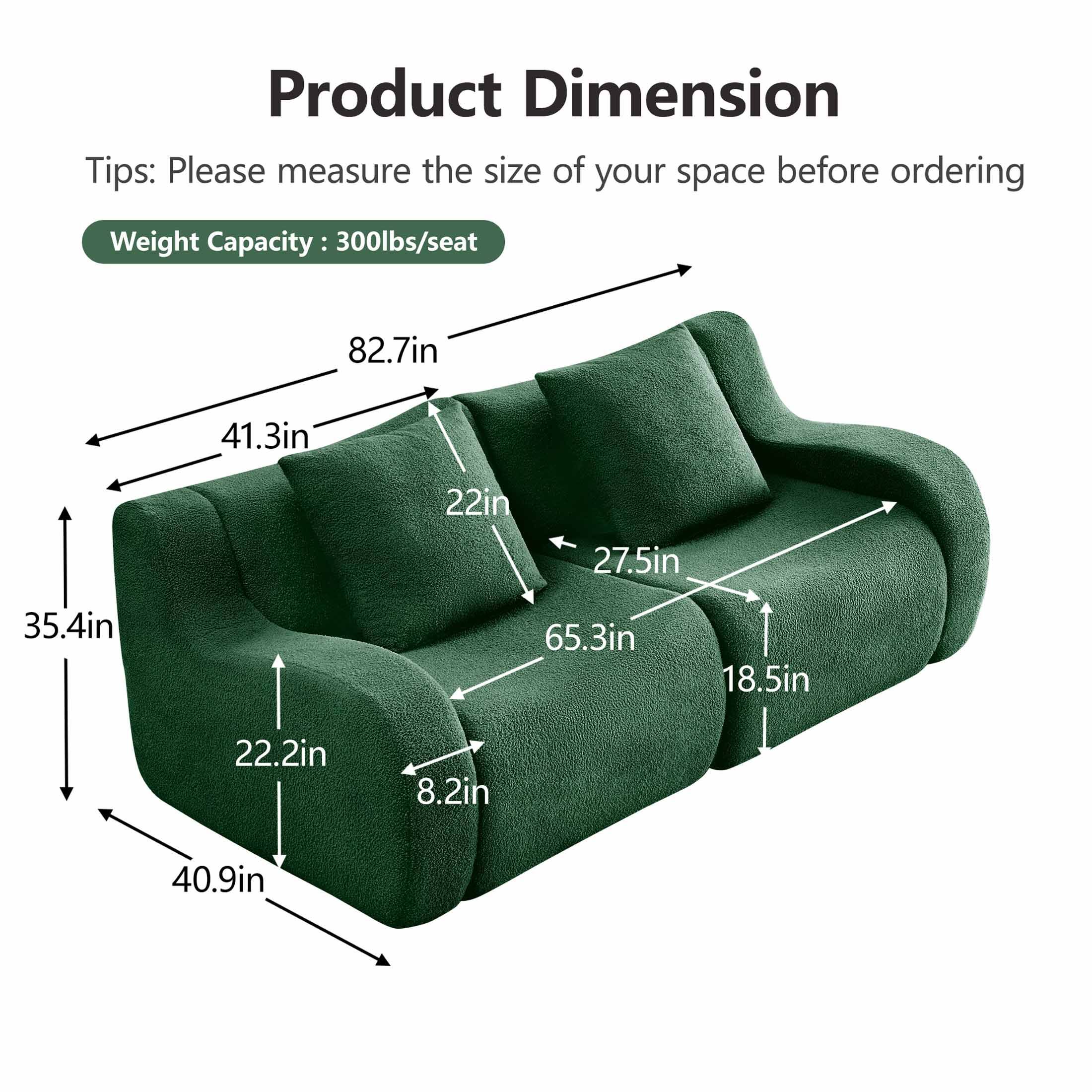 Aukfa Modular Teddy Fabric Sofa 2 Seat Convertible Sectional, Soft ...