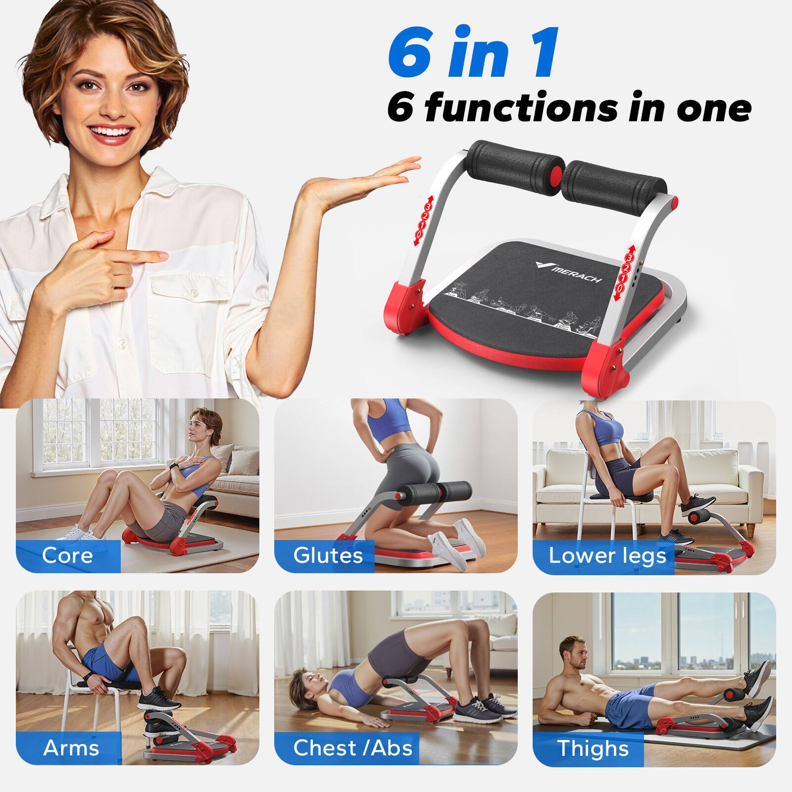 MERACH Ab Crunch Machine Automatic Rebound for Home Gym Adjustable Sit ...