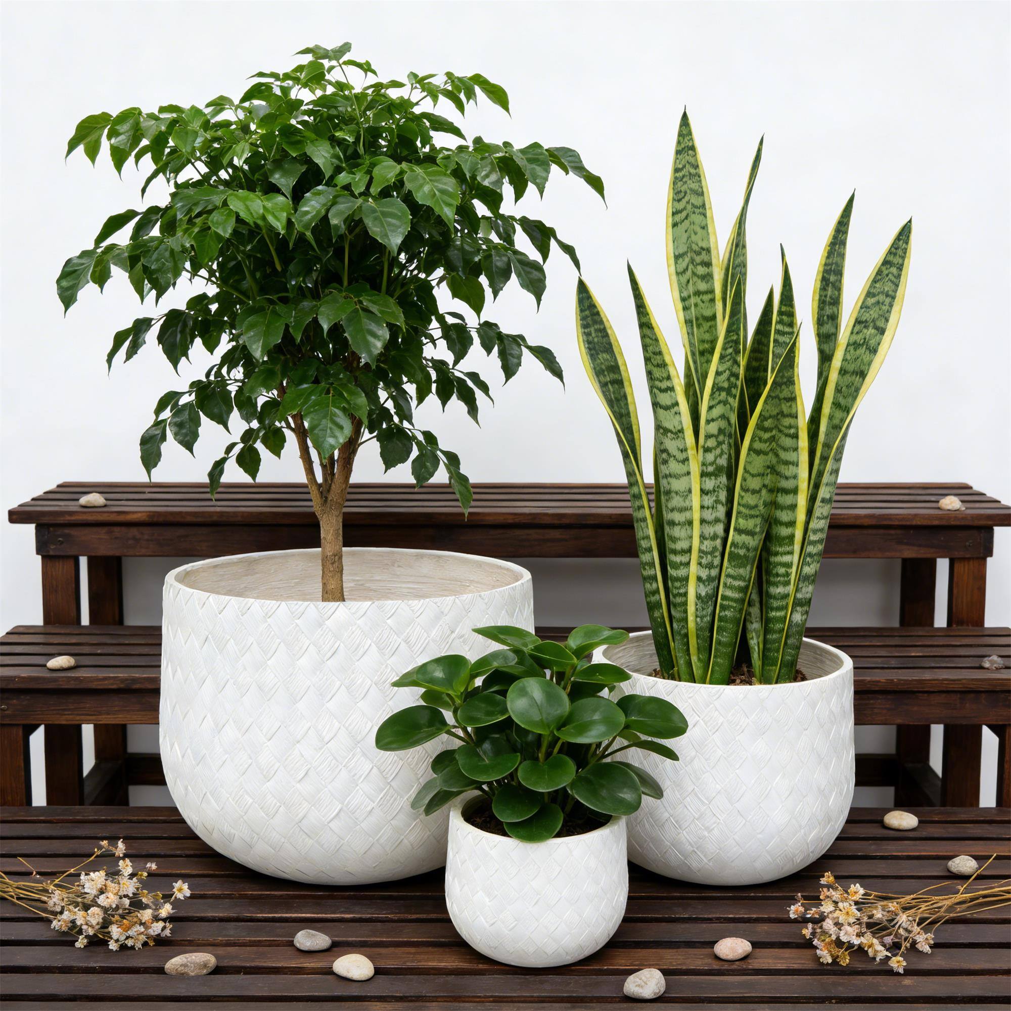 Boyel Living 3 Piece Weave Pattern Magnesium Oxide Planter Set Drainage ...
