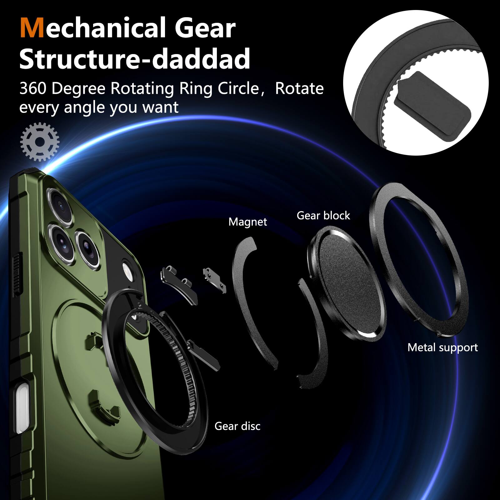 Dteck Heavy Duty Ring Stand Case for Apple iPhone 17 Pro Max,Shockproof ...