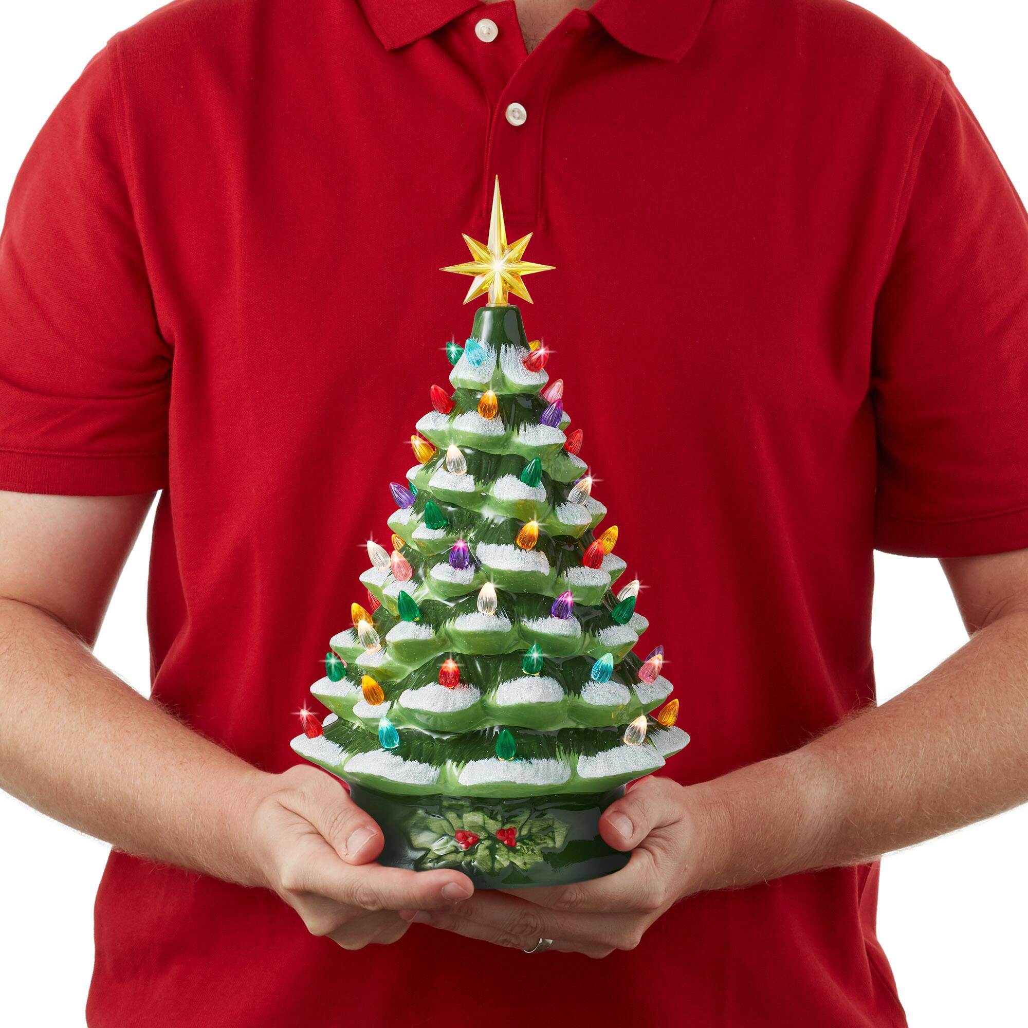 Casafield 15 in Hand Painted Ceramic Christmas Tree Pre Lit Tree with ...