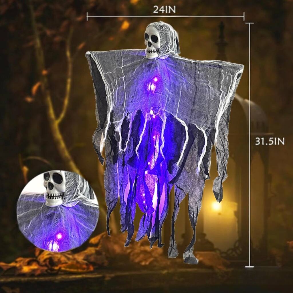 Auledio 1 Pc Halloween Hanging Decor Light Ghost Grim Reaper Skeleton ...