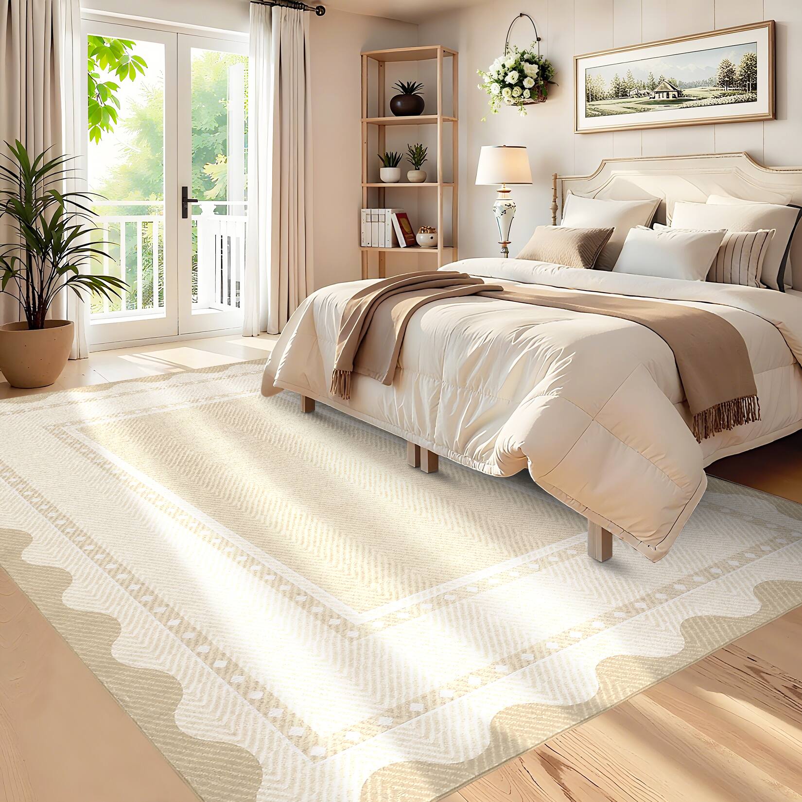 GARVEE Modern Textured Border Area Rug Minimalist Low Pile Non Slip ...