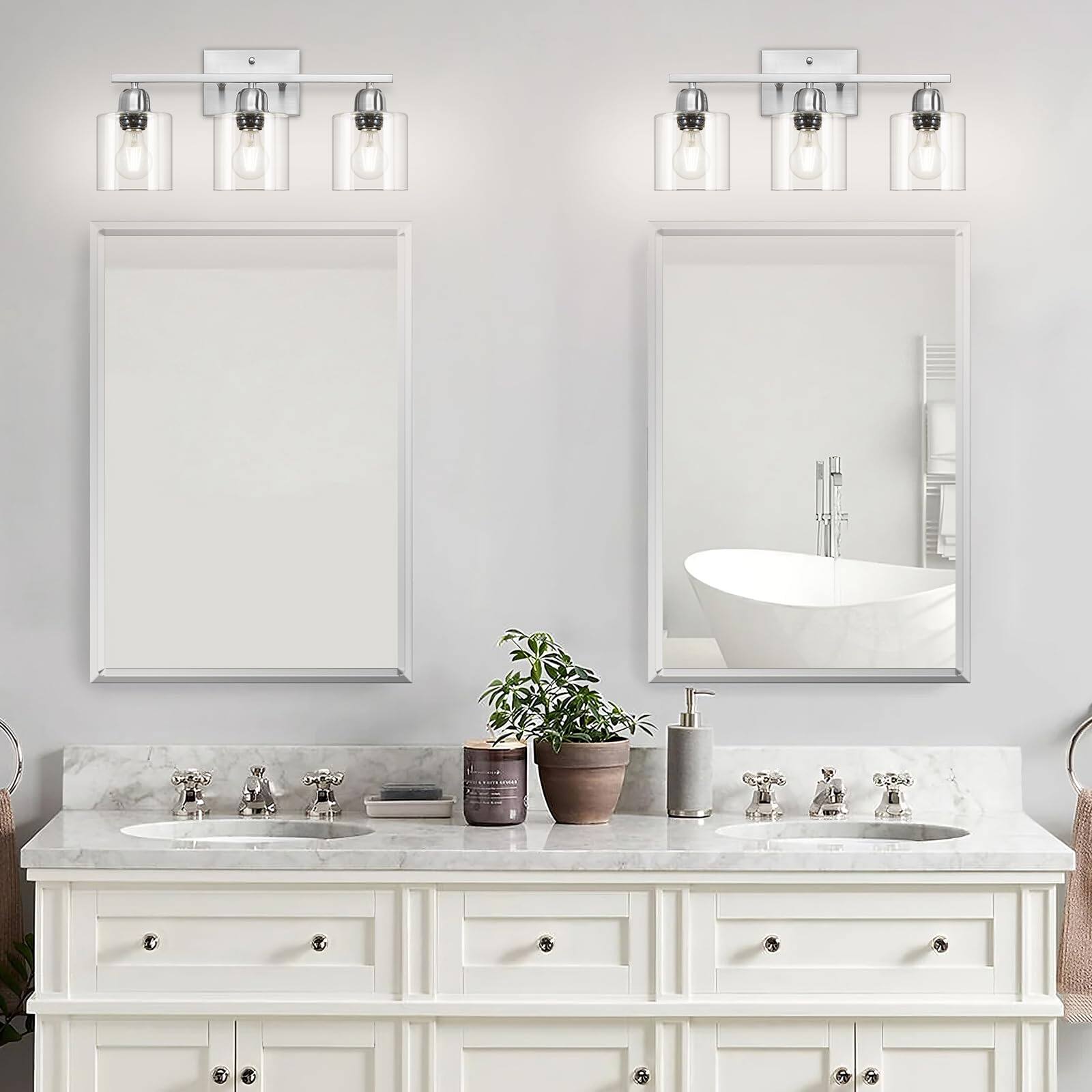 Earthley Blooms Brushed Nickel Bathroom Light Fixtures 3 light Modern ...