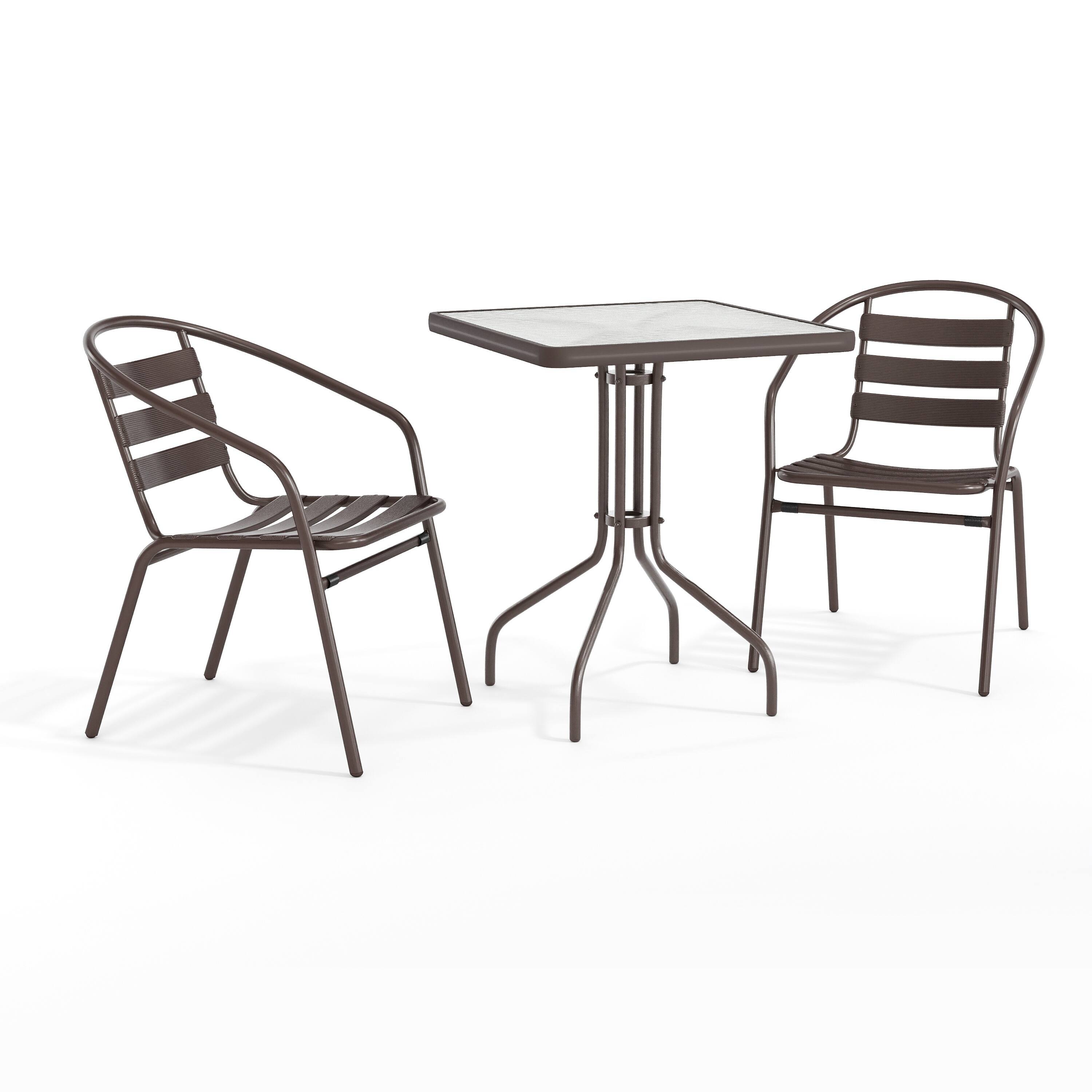 Emma + Oliver Rhea 23.5'' Square Glass Top Metal Table with 2 Aluminum ...