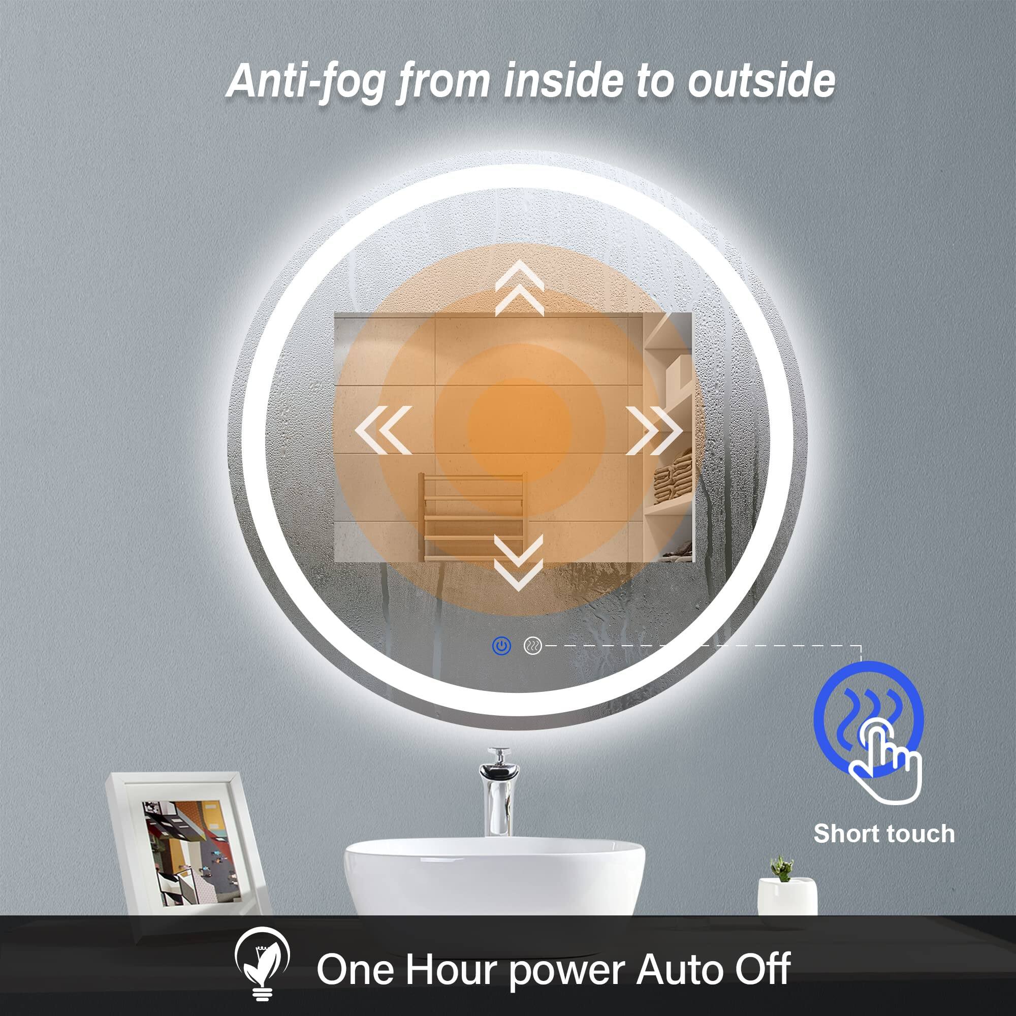 Comfort Essence Led Bathroom Mirror Round Vanity Anti fog Dimmable ...