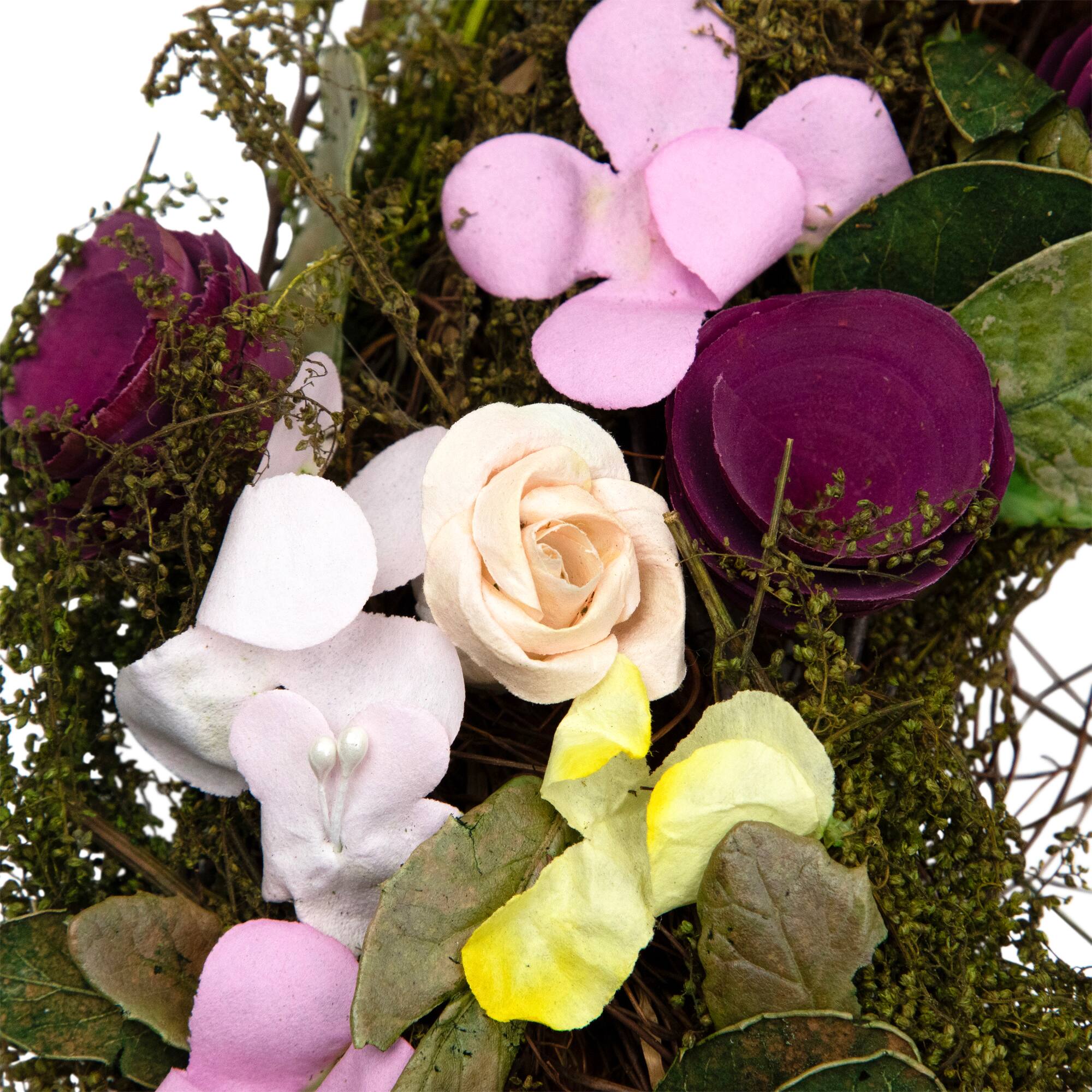 Northlight Wood Shaved Roses and Flowers Mossy Twig Artificial Spring ...