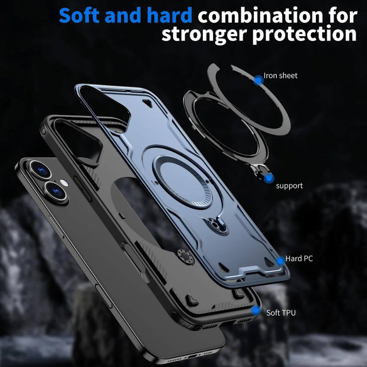Entronix Magnetic Case for iPhone 16 Rugged Armor with Gripstand ...