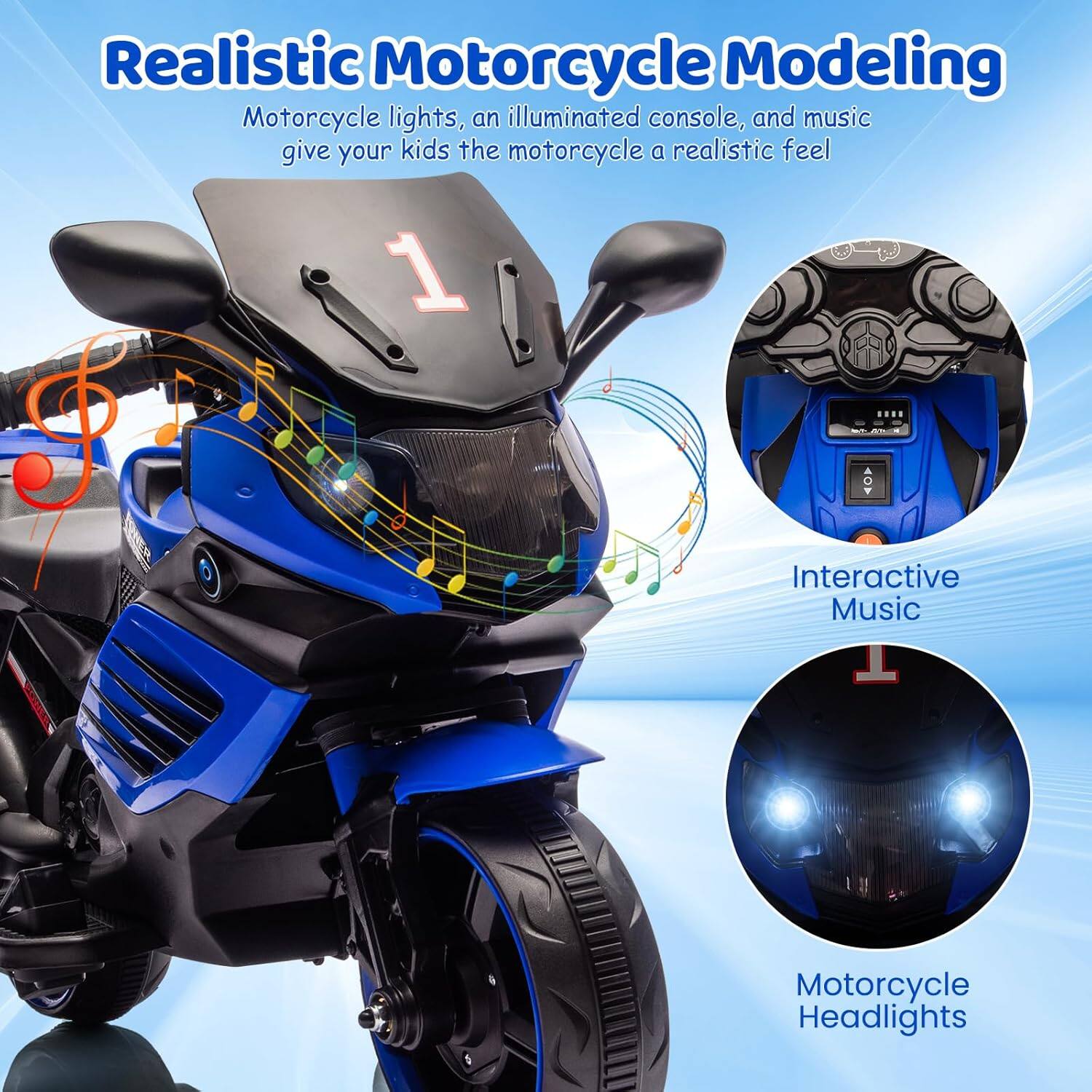 Jojoka 6V Electric Kids Motorcycle with Training Wheels, Ride On Toy ...