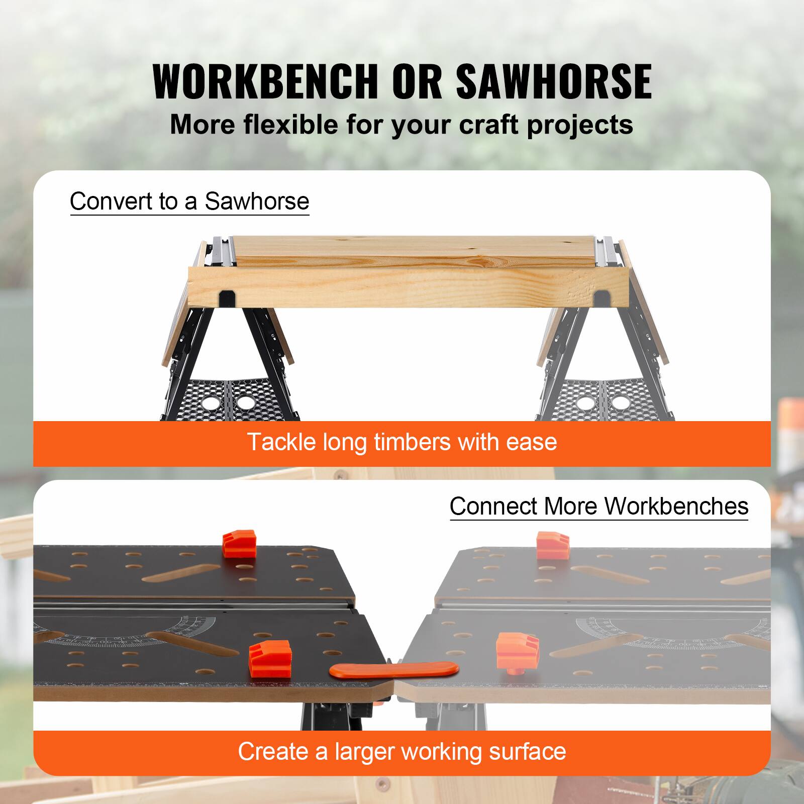 VEVOR Convertible Workstation, Dual Function as Sawhorse/Workbench ...