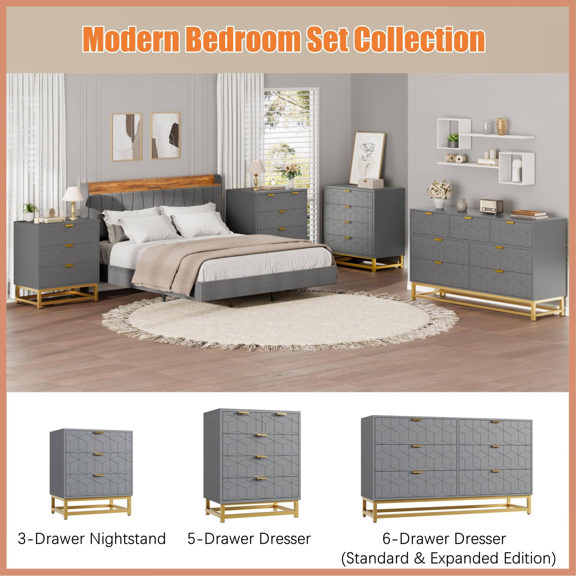 GARVEE 6 Drawer Dresser for Bedroom, 53.5” Large Dresser with Metal ...