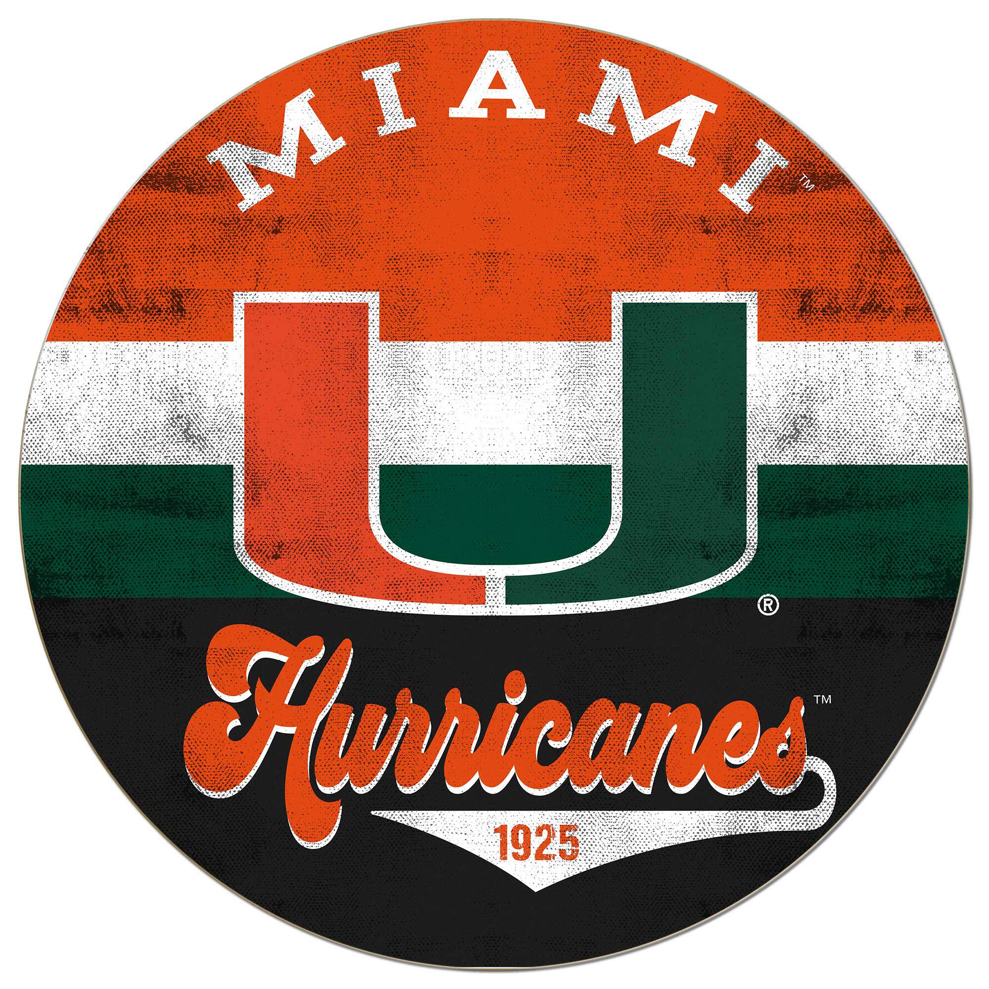 Jardine Miami Hurricanes 20'' x 20'' Retro Logo Circle Sign Green ...