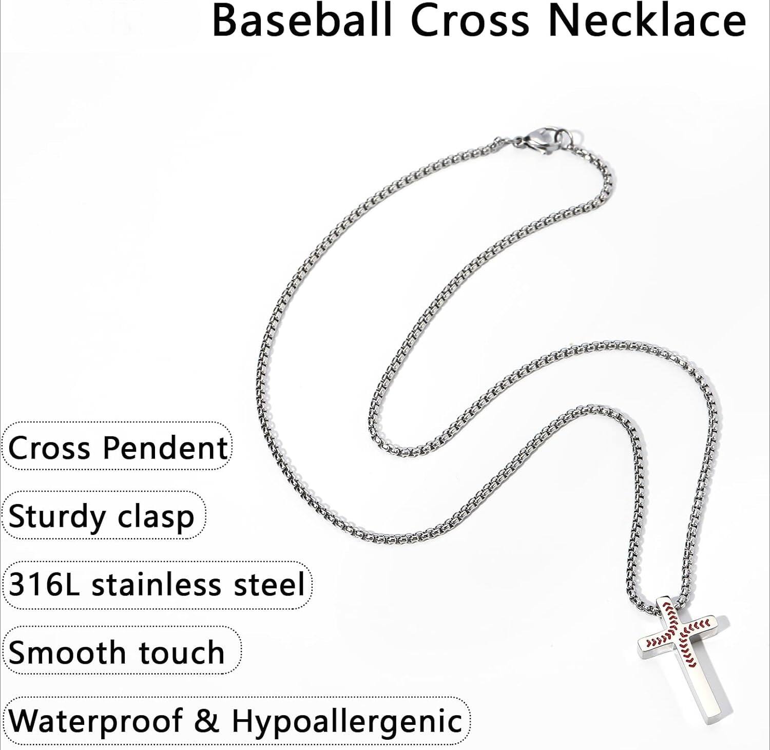 Live At Space Baseball Cross Necklace for Boys Men,Stainless Steel ...