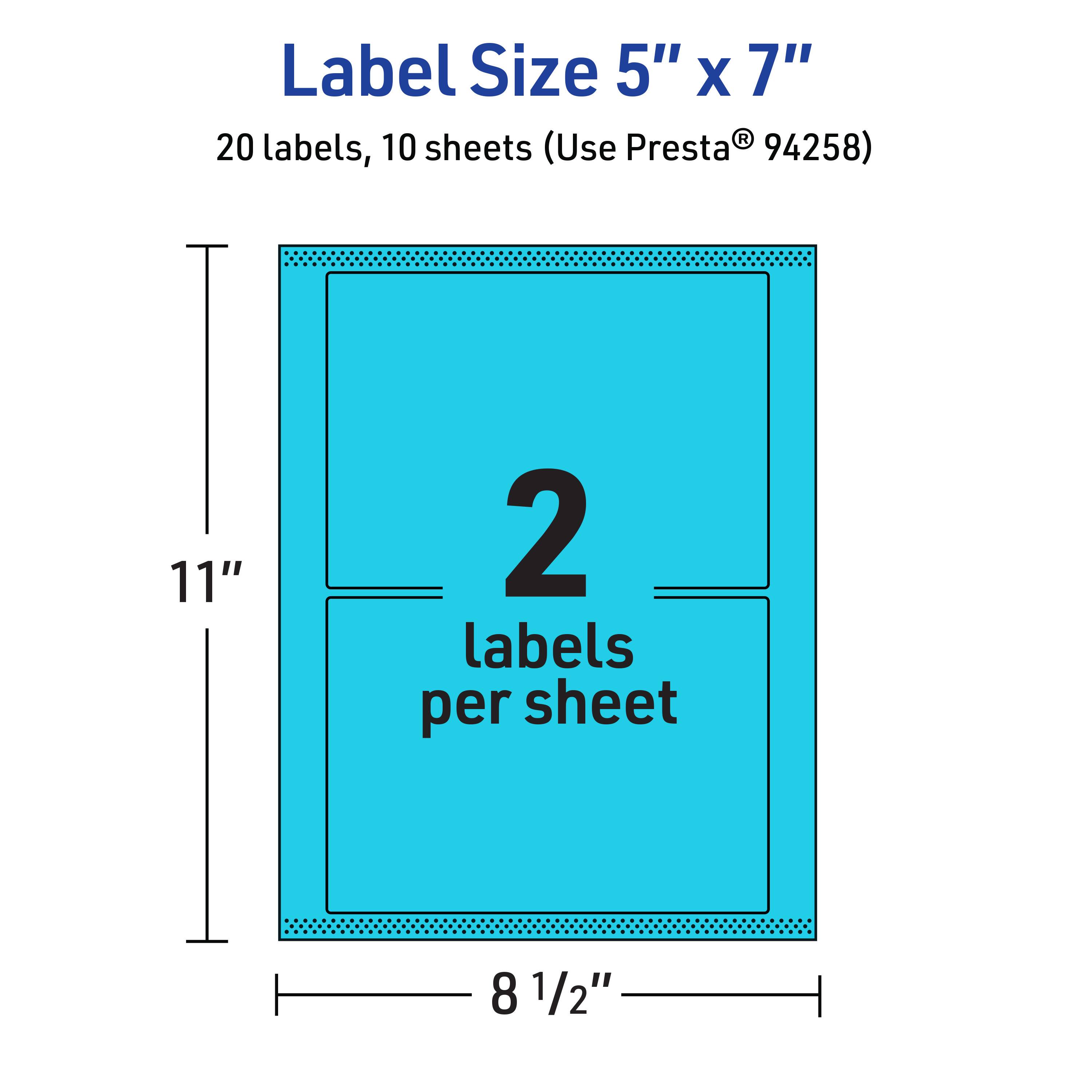 Avery Printable Rectangle Labels, Bright 5" x 7", 20ct Blue 94258-BBP10 ...