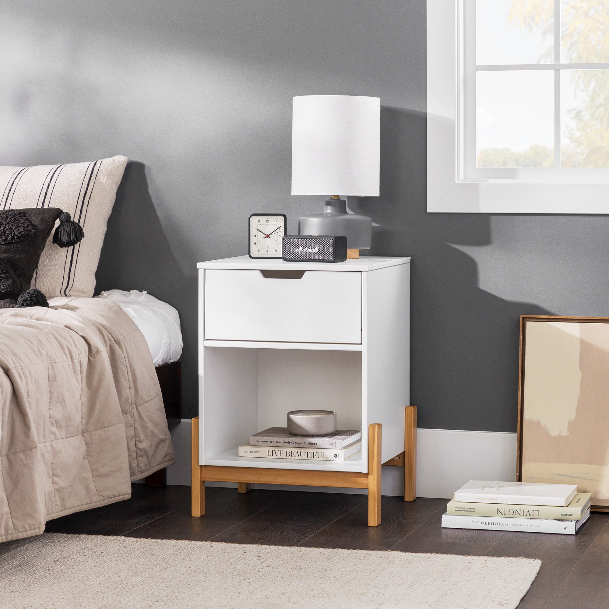 Walker Edison Scandi 1-Drawer Minimalist Nightstand White BBNNB4CWHP ...