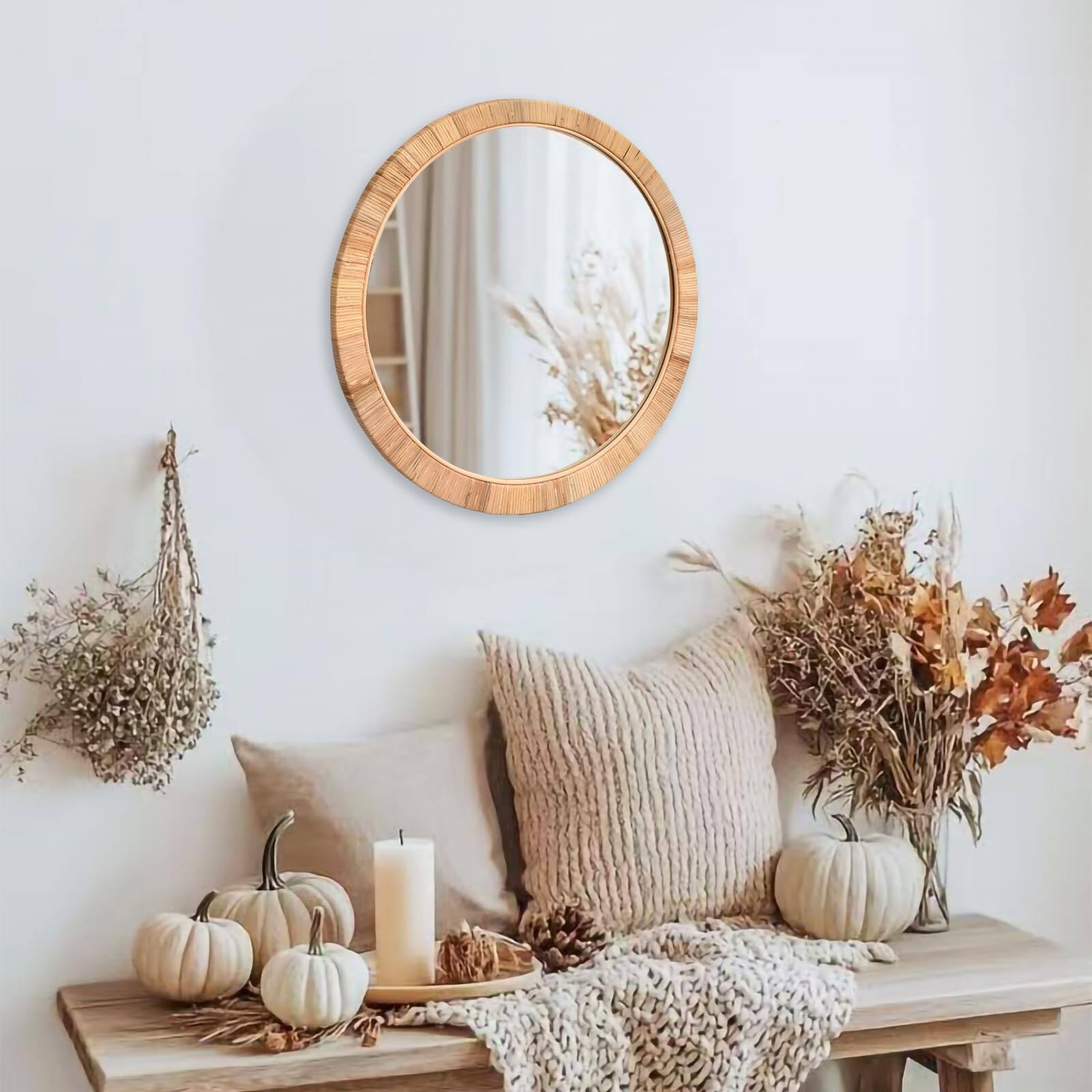 HM 1810 Boho Chic Round Rattan Mirror Handmade Wicker Frame For Rustic ...