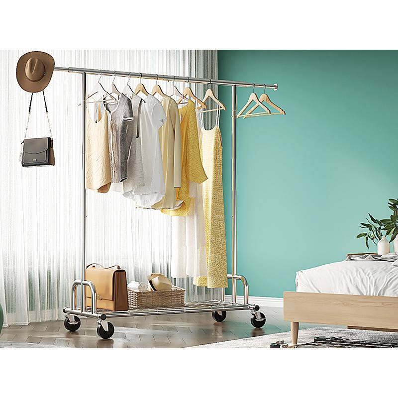 Hivvago Heavy Duty Metal Clothing Bar Garment Rack on Lockable Casters ...