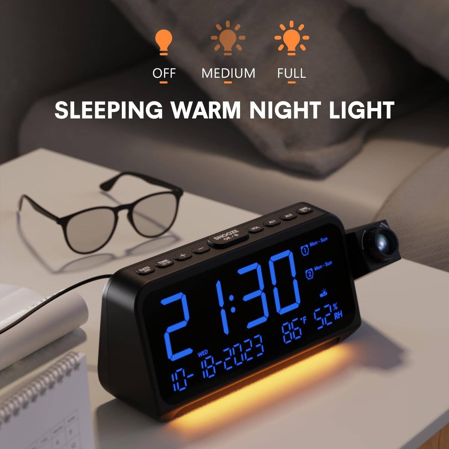 Dazzed Corner Projection Alarm Clock,Digital Clock Projector,Type C USB ...