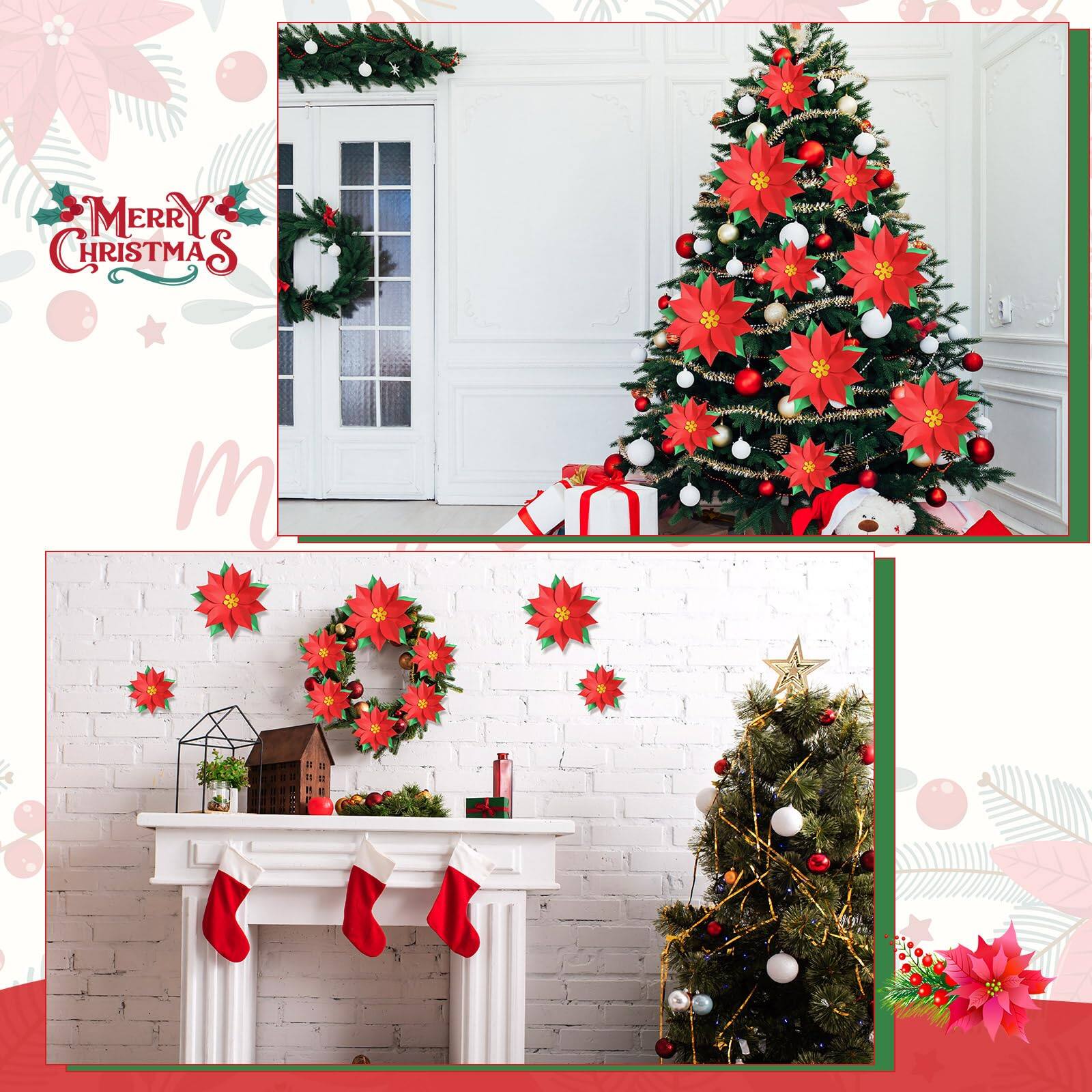 Paradigms Interiors 12 Christmas Poinsettia Paper Flower Decorations ...