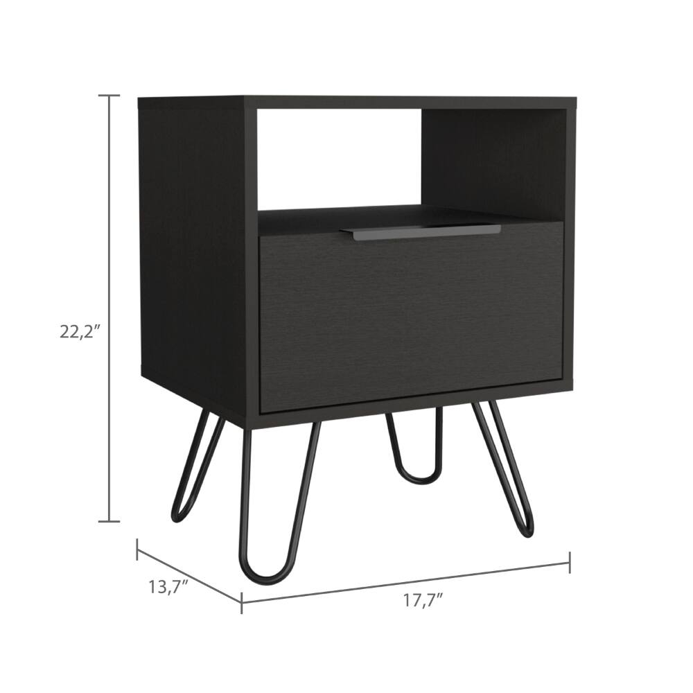 Tiramisubest Modern Nightstand with Hairpin Legs, Single Drawer & Open ...