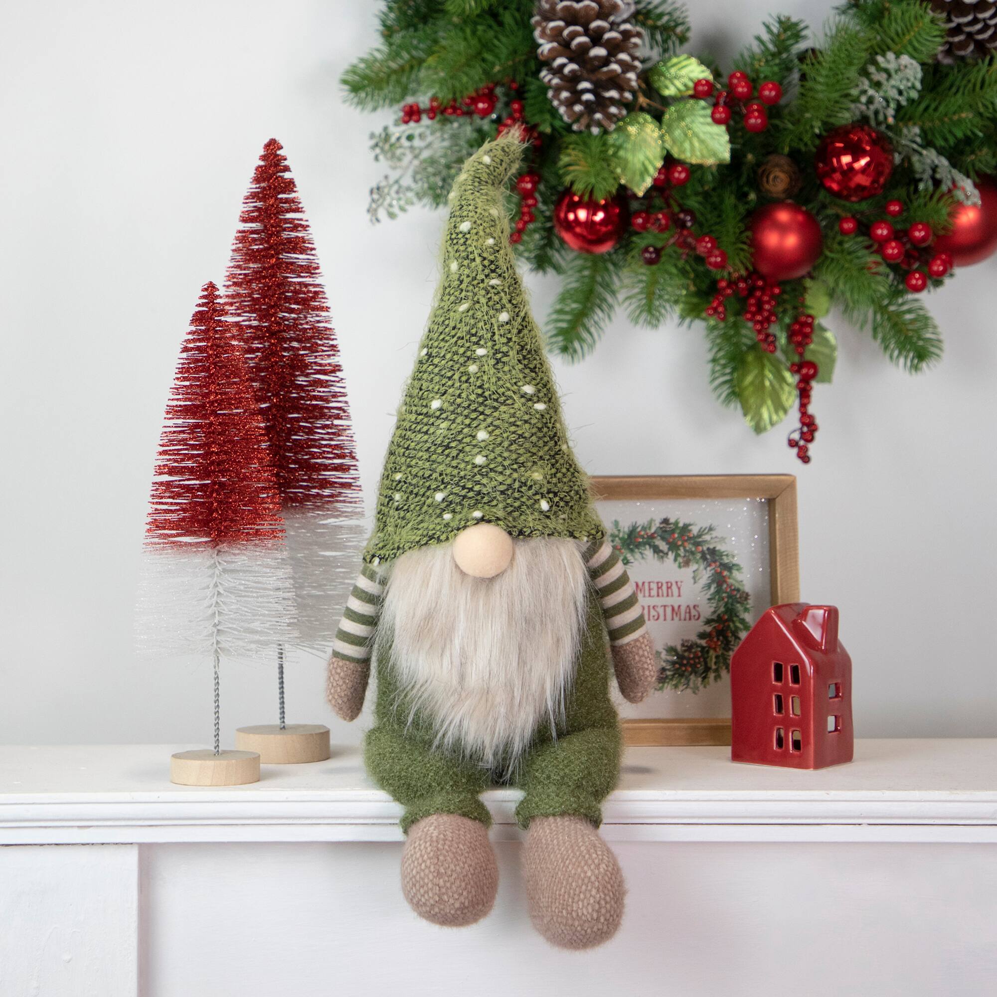 Northlight Sitting Christmas Gnome Decoration 20.5" Olive Green ...