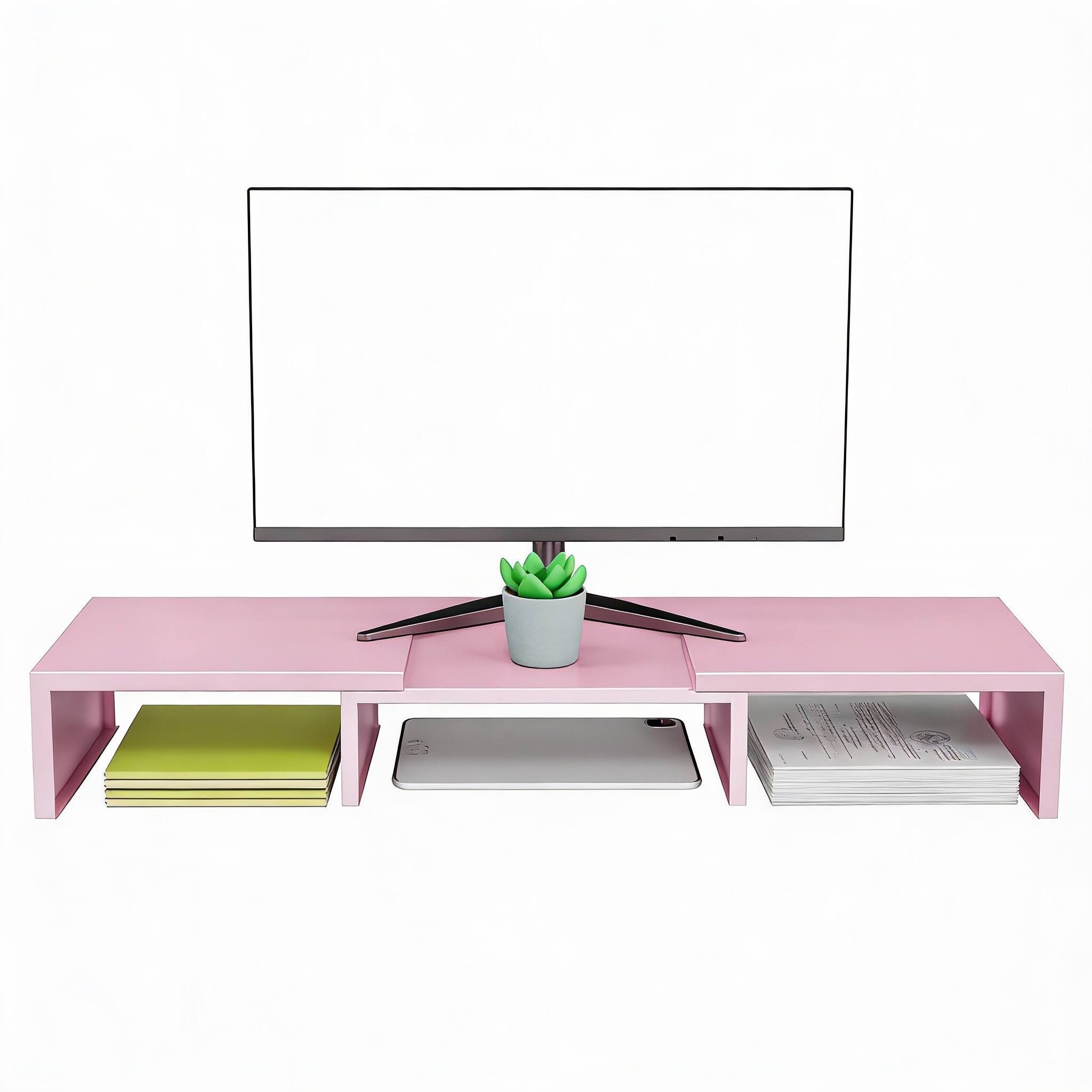 Frangdom Dual Monitor Stand Metal Riser Desk Organizer Pink ...