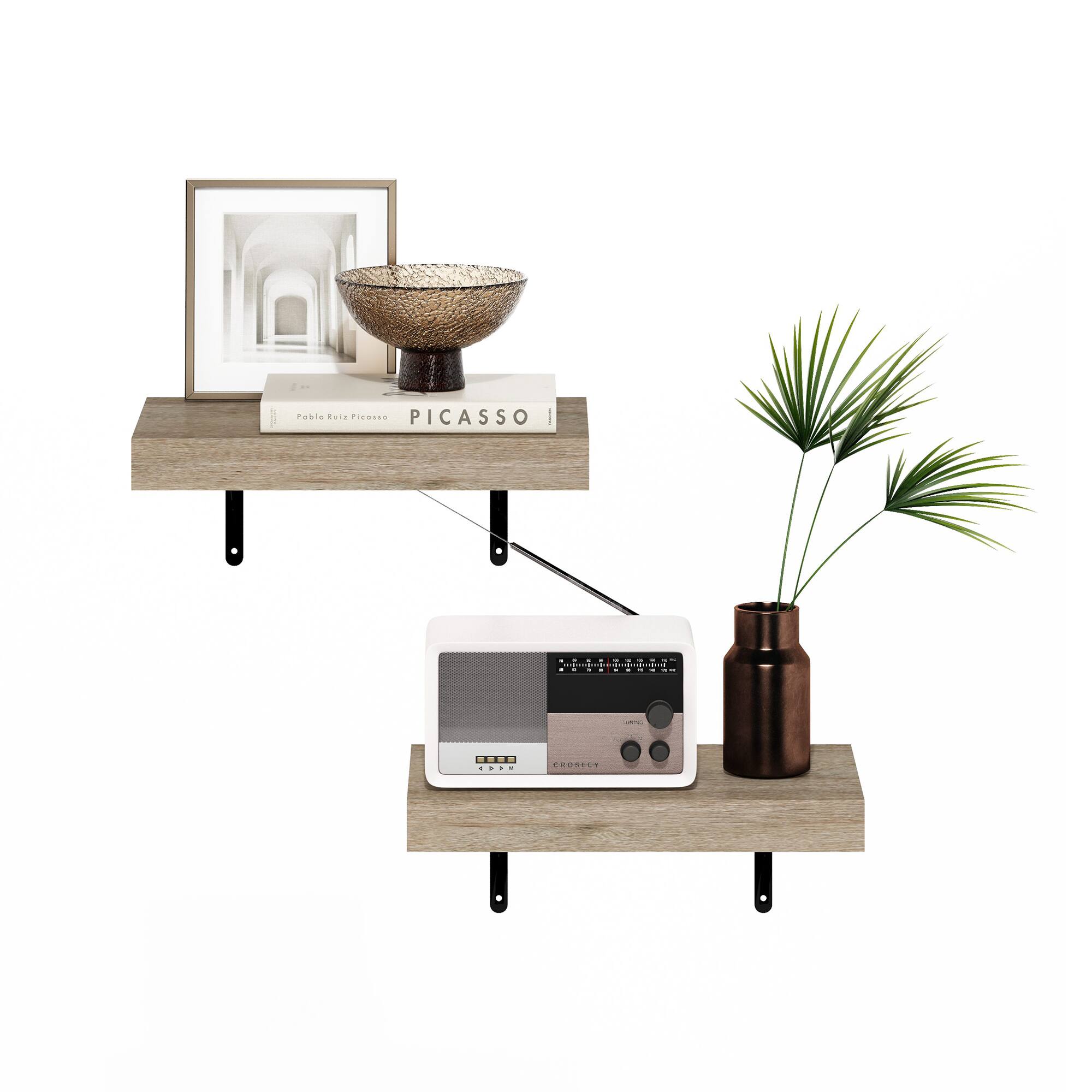 Furinno Tanna 15 Inch Wall Mounted Floating Display Shelves, Set of 2 ...