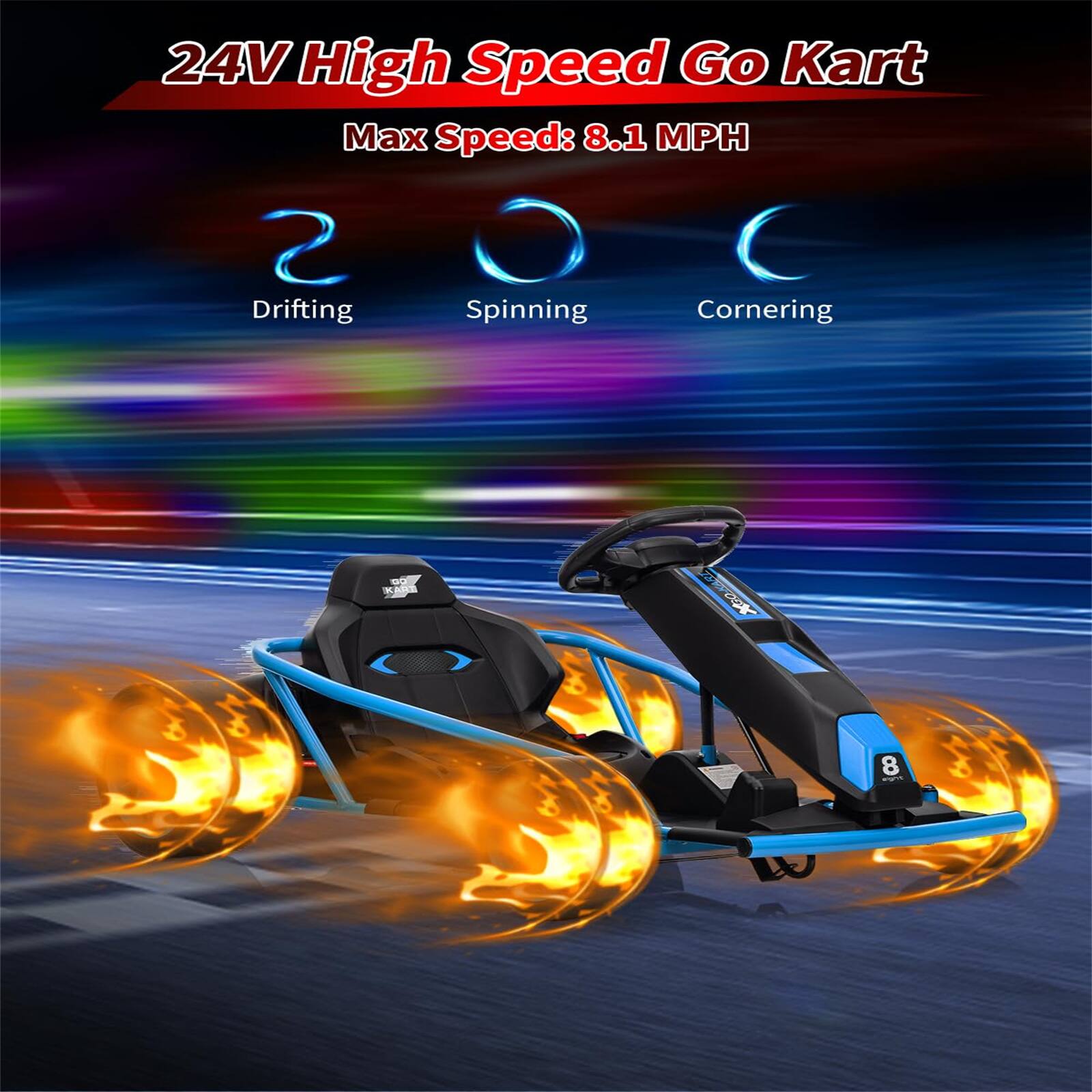 Jojoka 24V 9Ah Kids Ride On Go Kart,8.1MPH Drifting Car with Metal ...