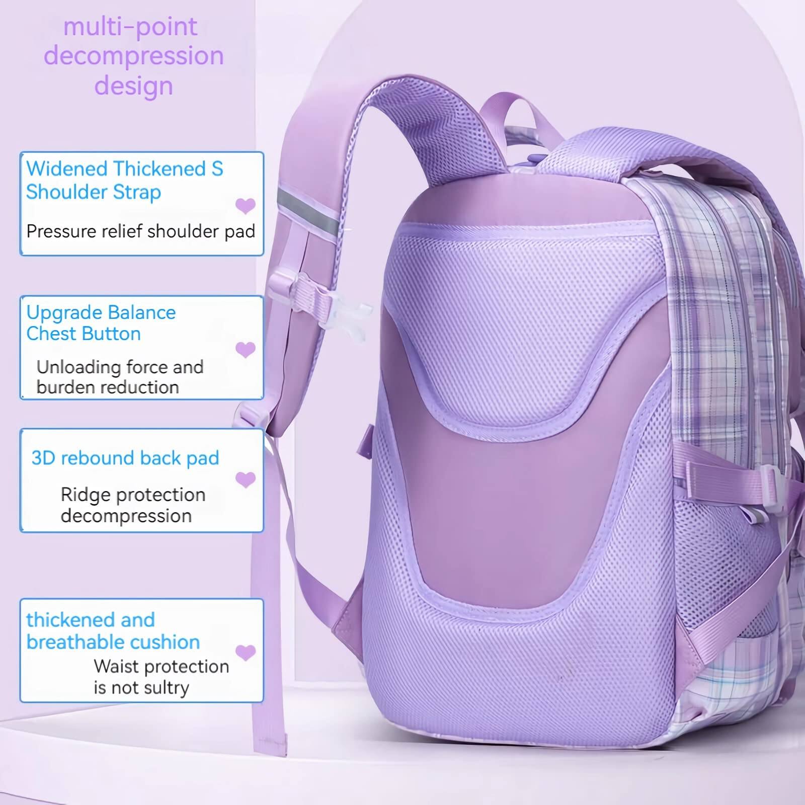 Pacoar Cade Cute Backpack For School Multi pockets Large Capacity Bookbag 6 12 Purple ...