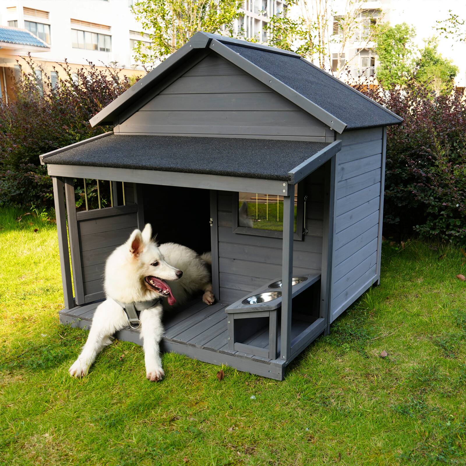 APRILSOUL Large dog house long Solid wood asphalt roof dog house large ...