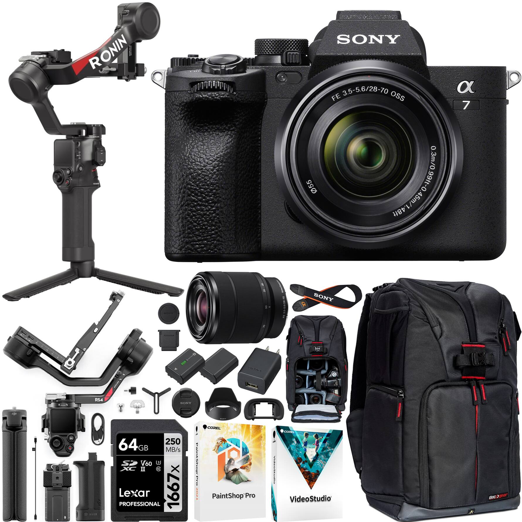 Sony a7 IV Mirrorless Full Frame Camera + 28 70mm Lens + DJI RS 4 ...