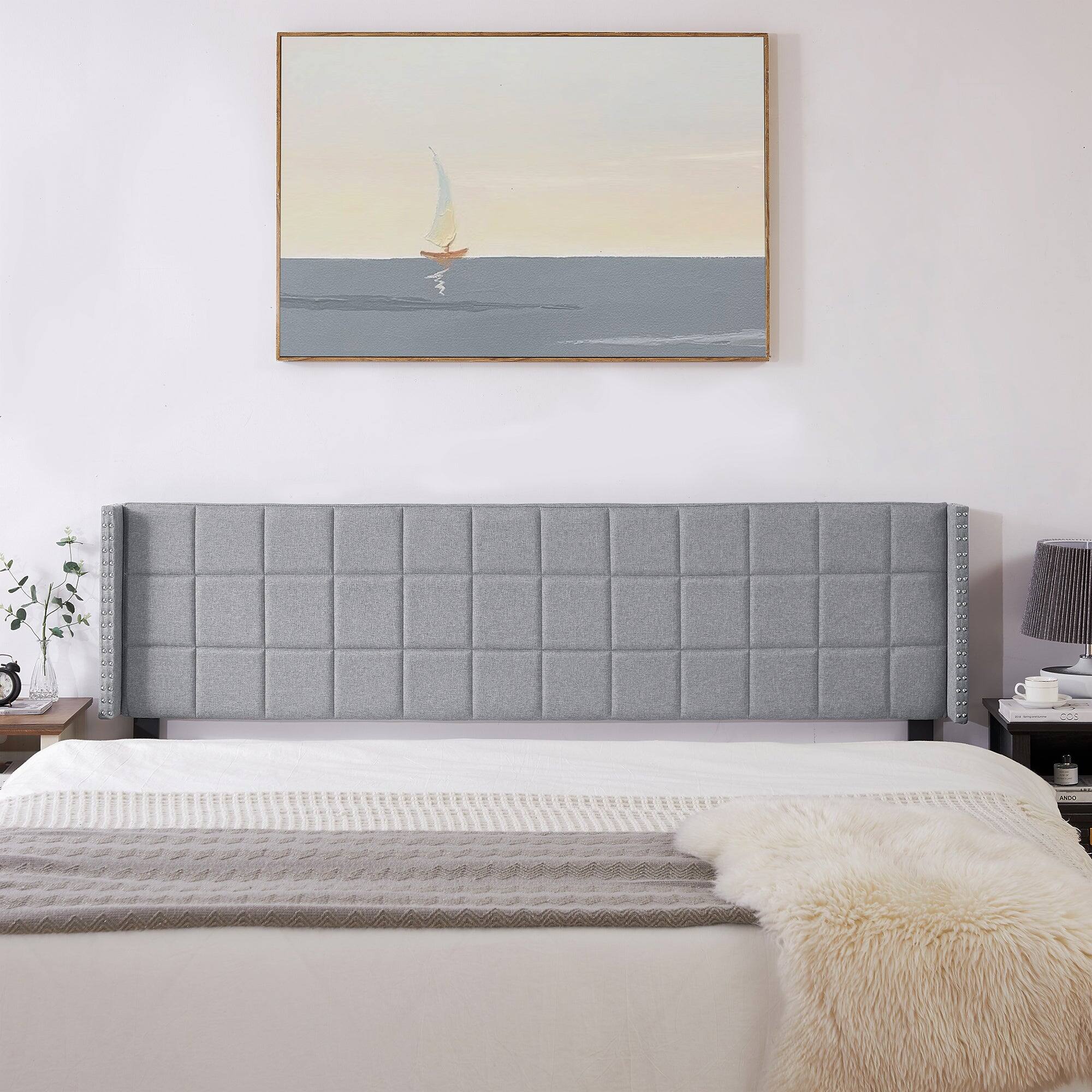 Vecelo Adjustable Linen Queen Headboard with Wingback, Tufted ...