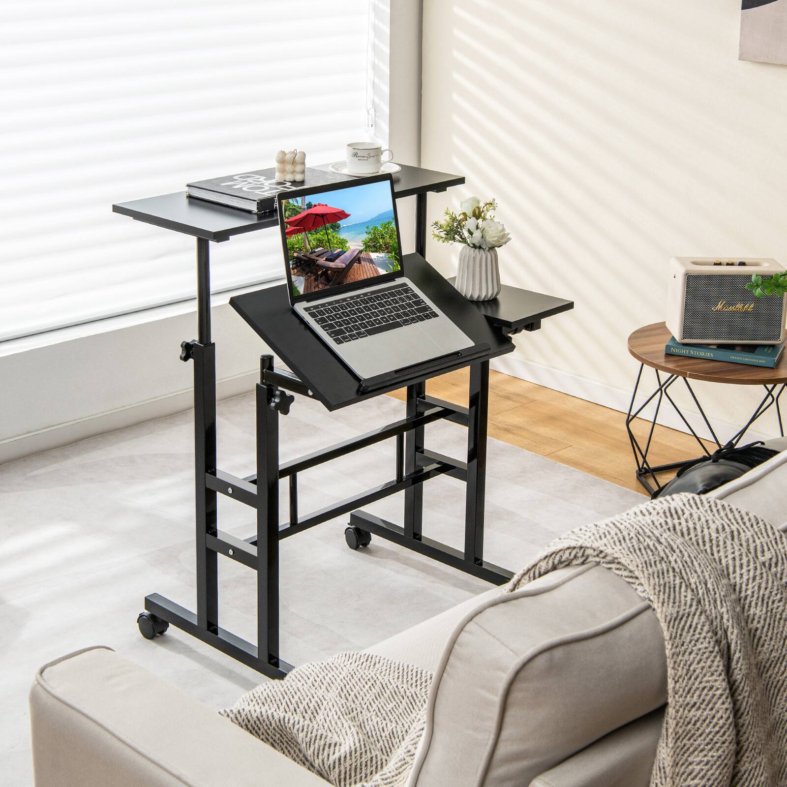 Costway Mobile Stand up Computer Desk Rolling Standing Laptop Cart ...