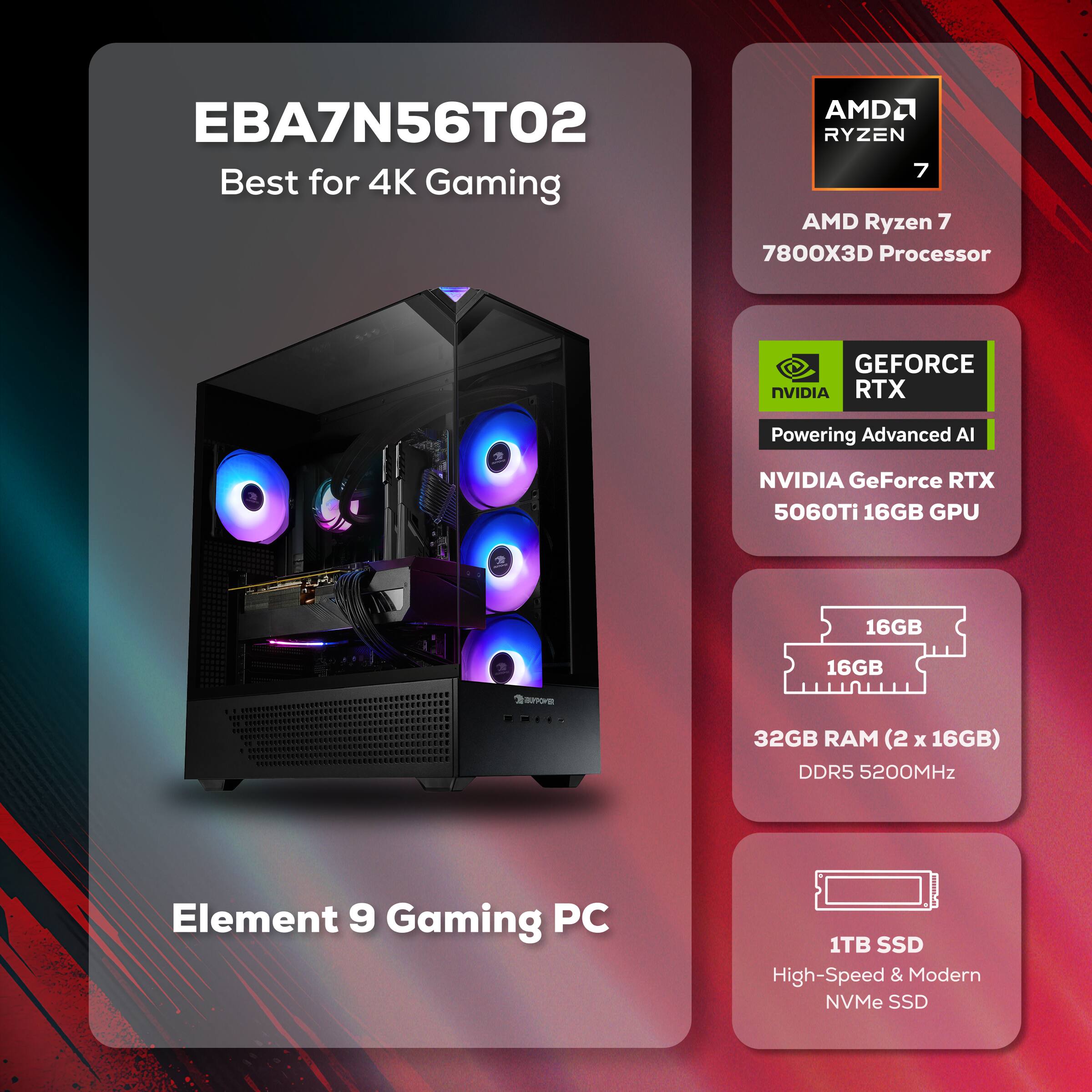 iBUYPOWER Element Gaming Desktop PC AMD Ryzen 7 7800X3D, NVIDIA GeForce ...