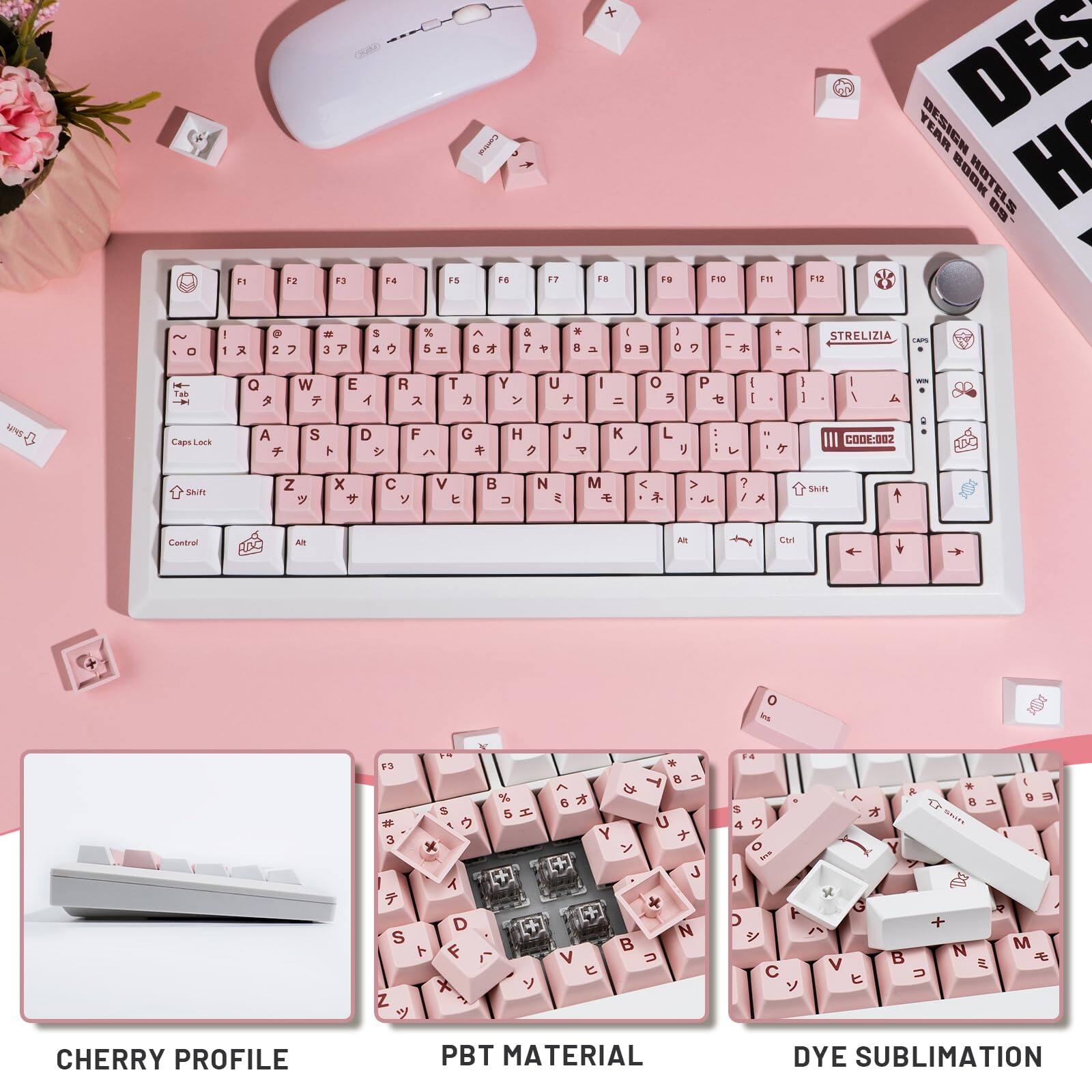 Earthley Blooms Pbt Keycaps Dye Sublimation Pink Cute Cherry Profile Custom Key Caps Set For ...