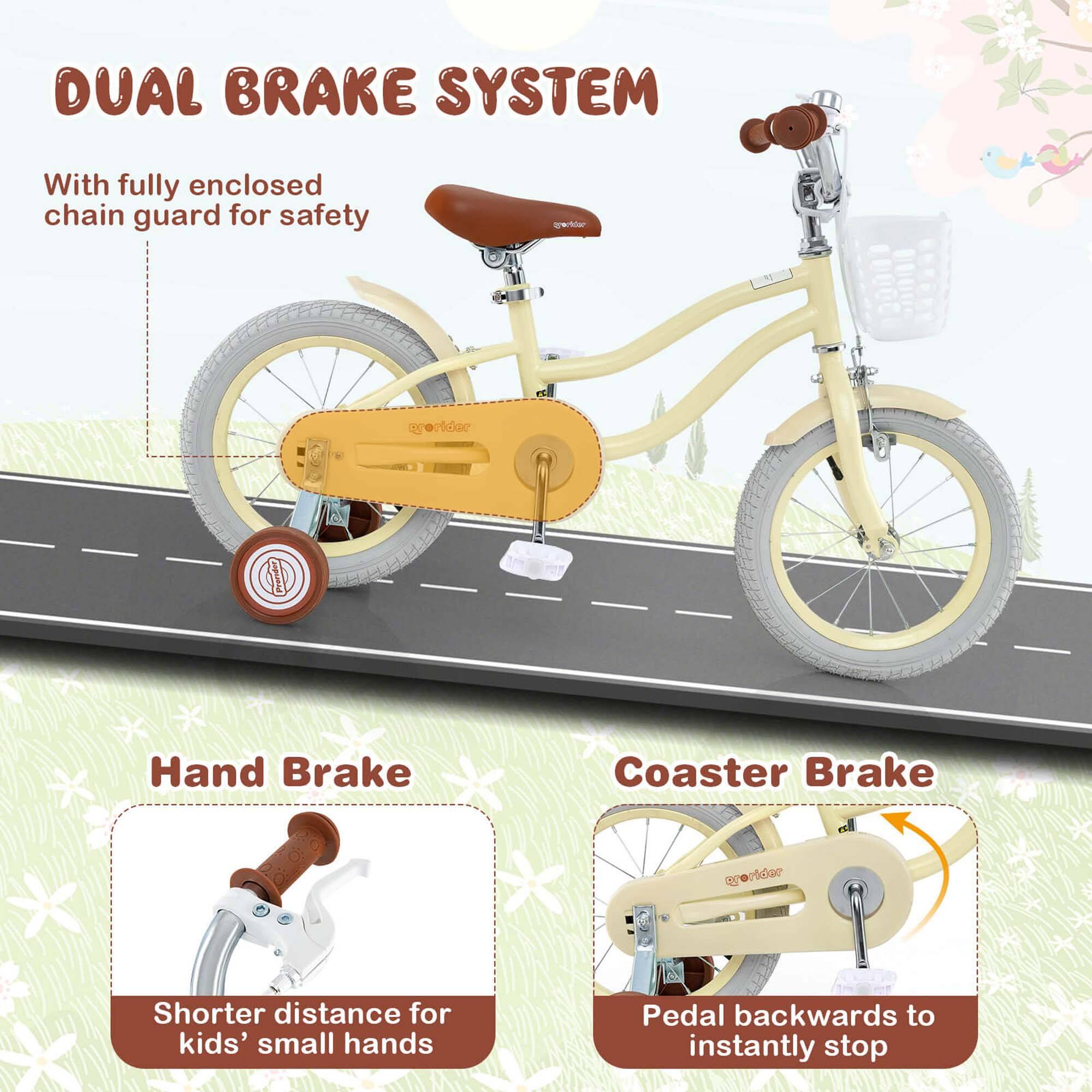 Costway 14" Kid's Bike with Removable Training Wheels & Basket for 3 5 Years Old Beige HCST02755 ...