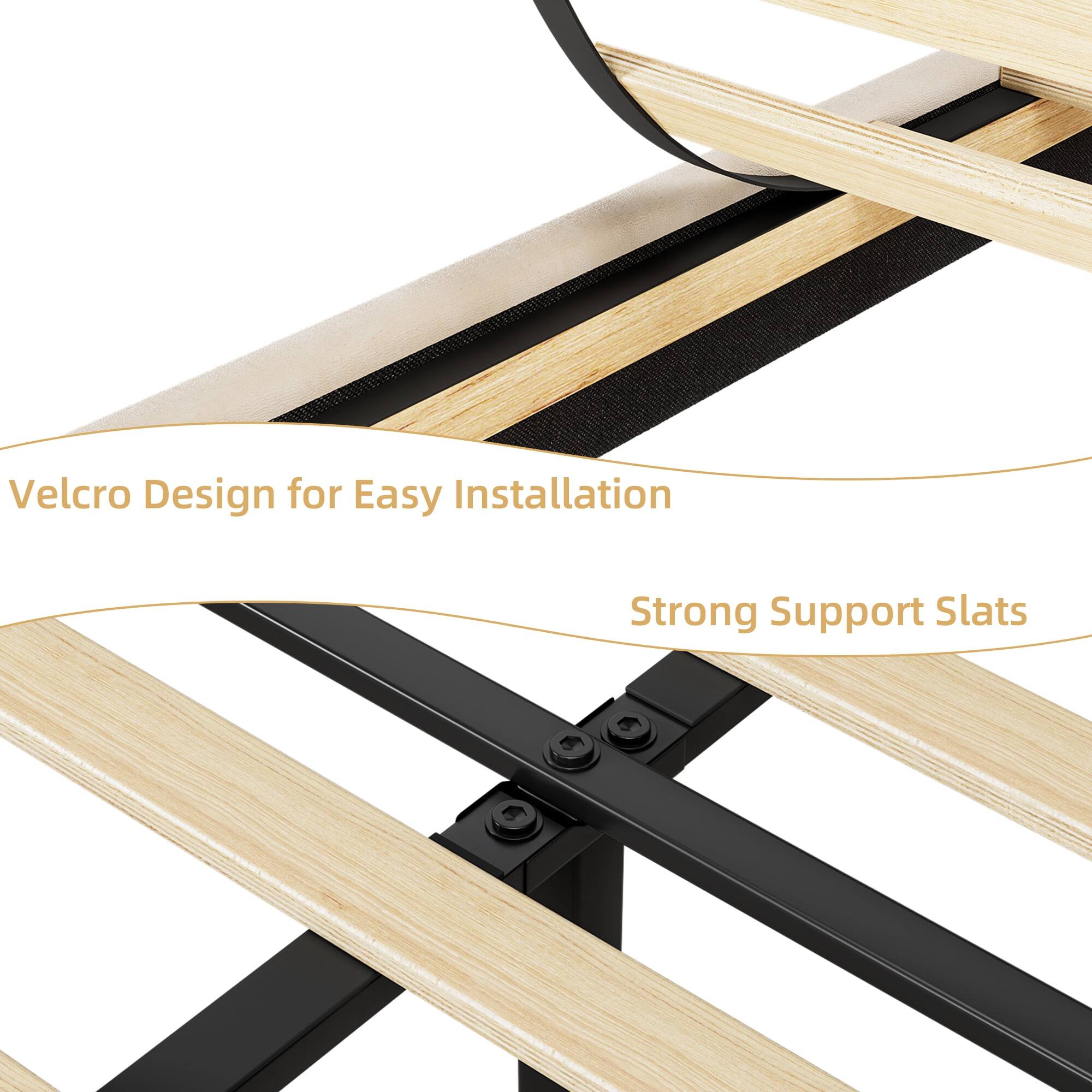 GARVEE King Size Velvet Bed Beige Adjustable Headboard Wood Slats Noise ...