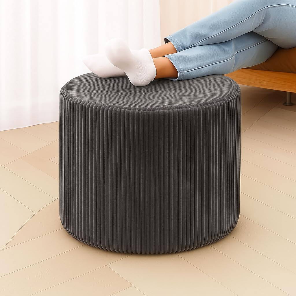 Fabibe Round Pouf Ottoman and Foot Rest, Soft Corduroy Poufs with ...