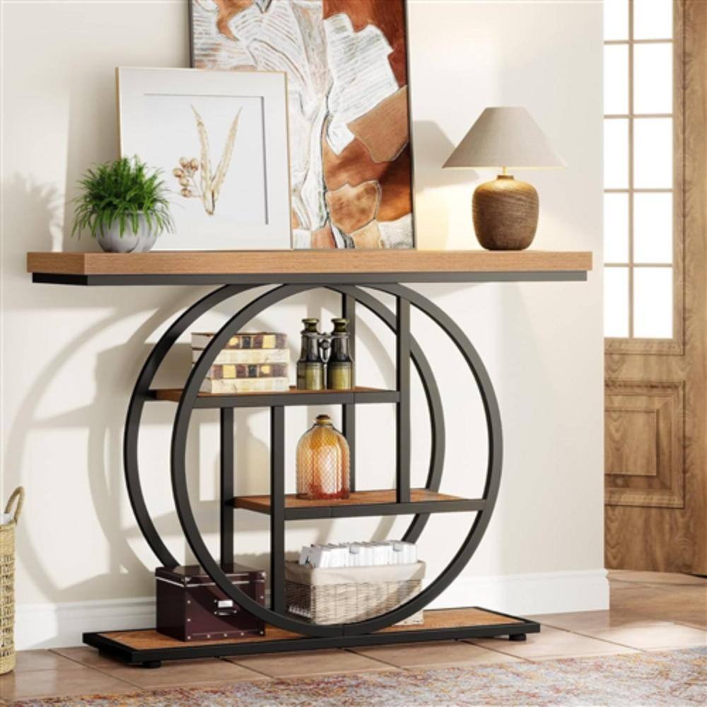 Hivvago Modern 41 inch Round Base Entryway Sofa Table with Wood Finish ...
