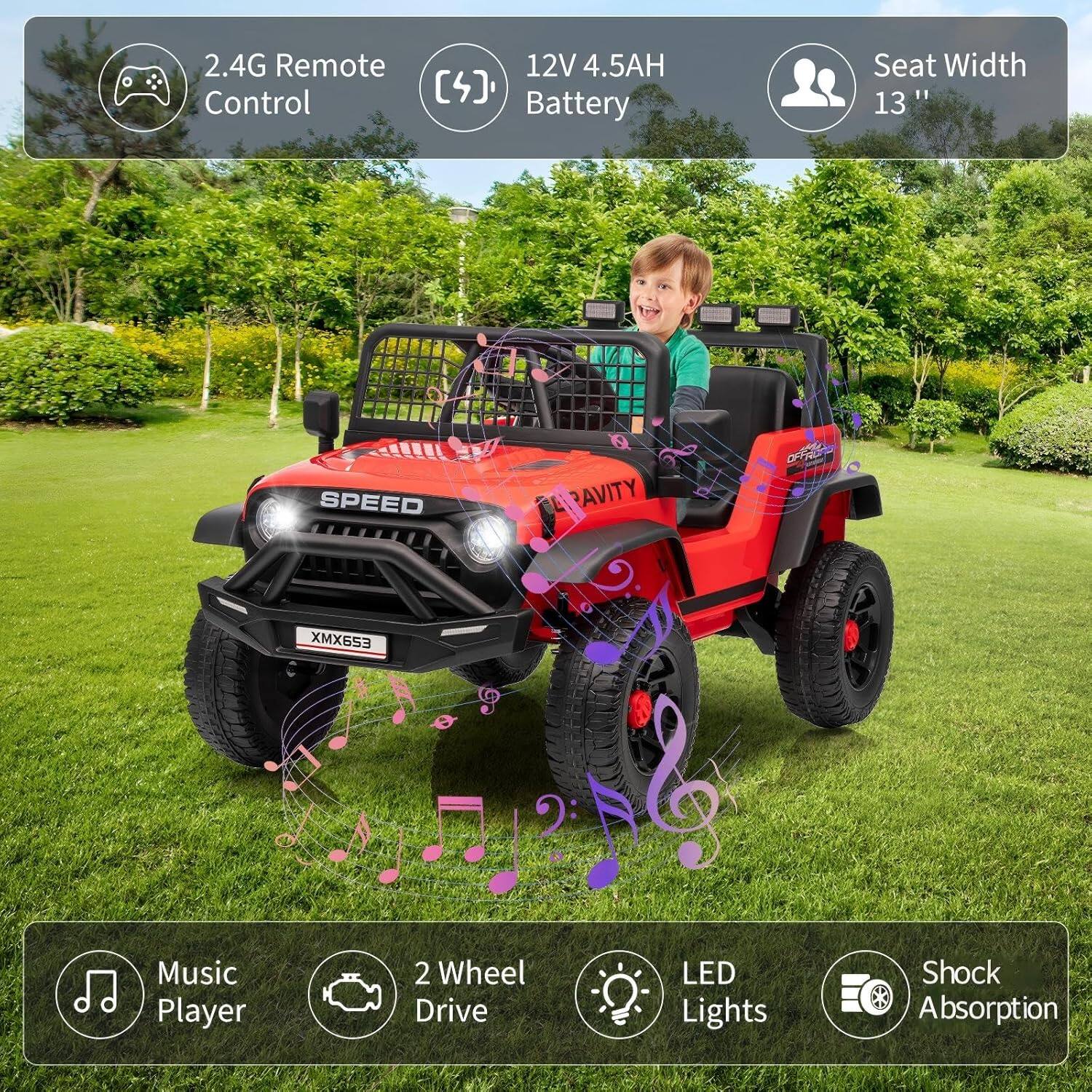 Qeetex 12V Kids Ride on Car,Electric Vehicle Large Seat&Legroom for ...