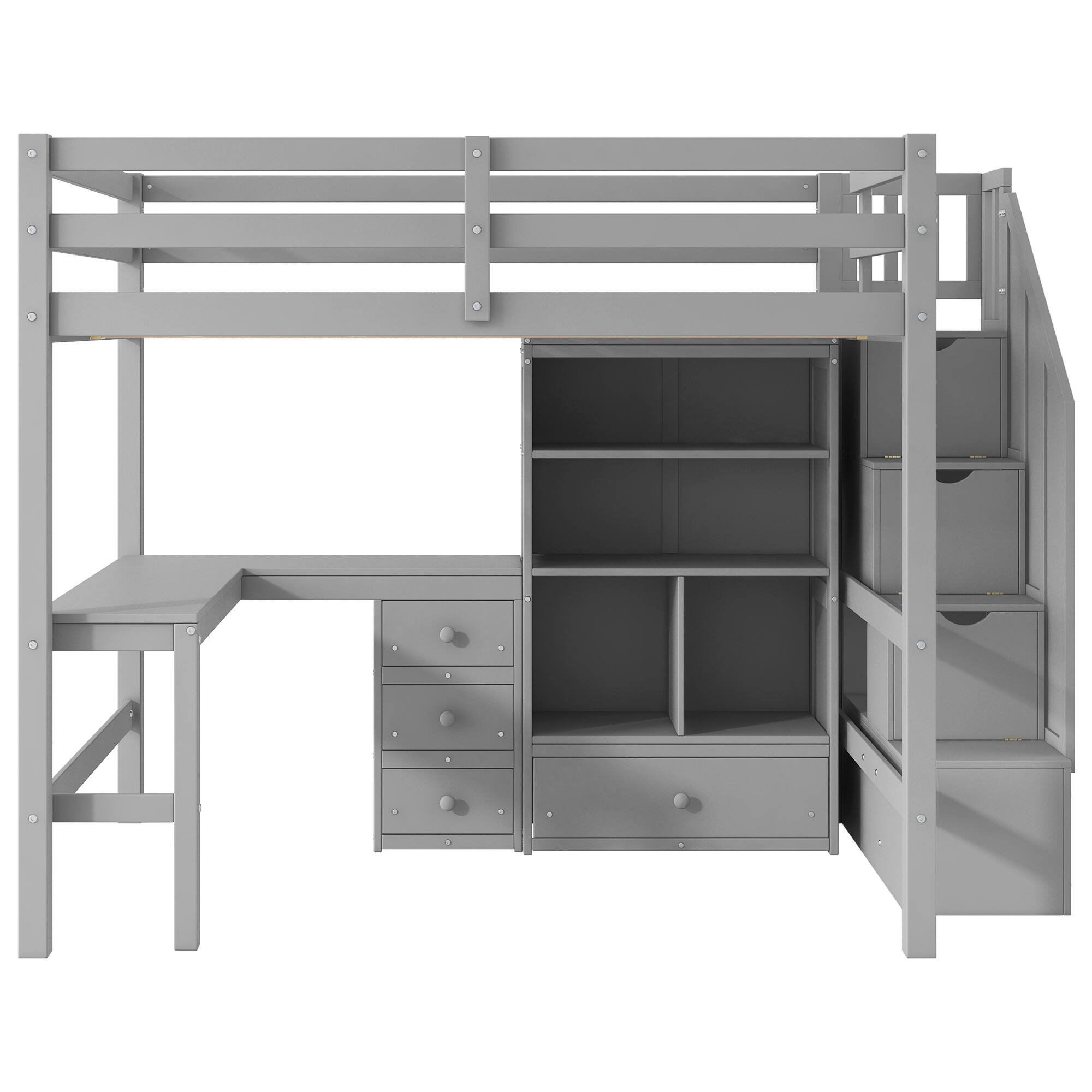 Tiramisubest Full Size Gray Loft Bed with Desk, Drawers, Cabinet ...
