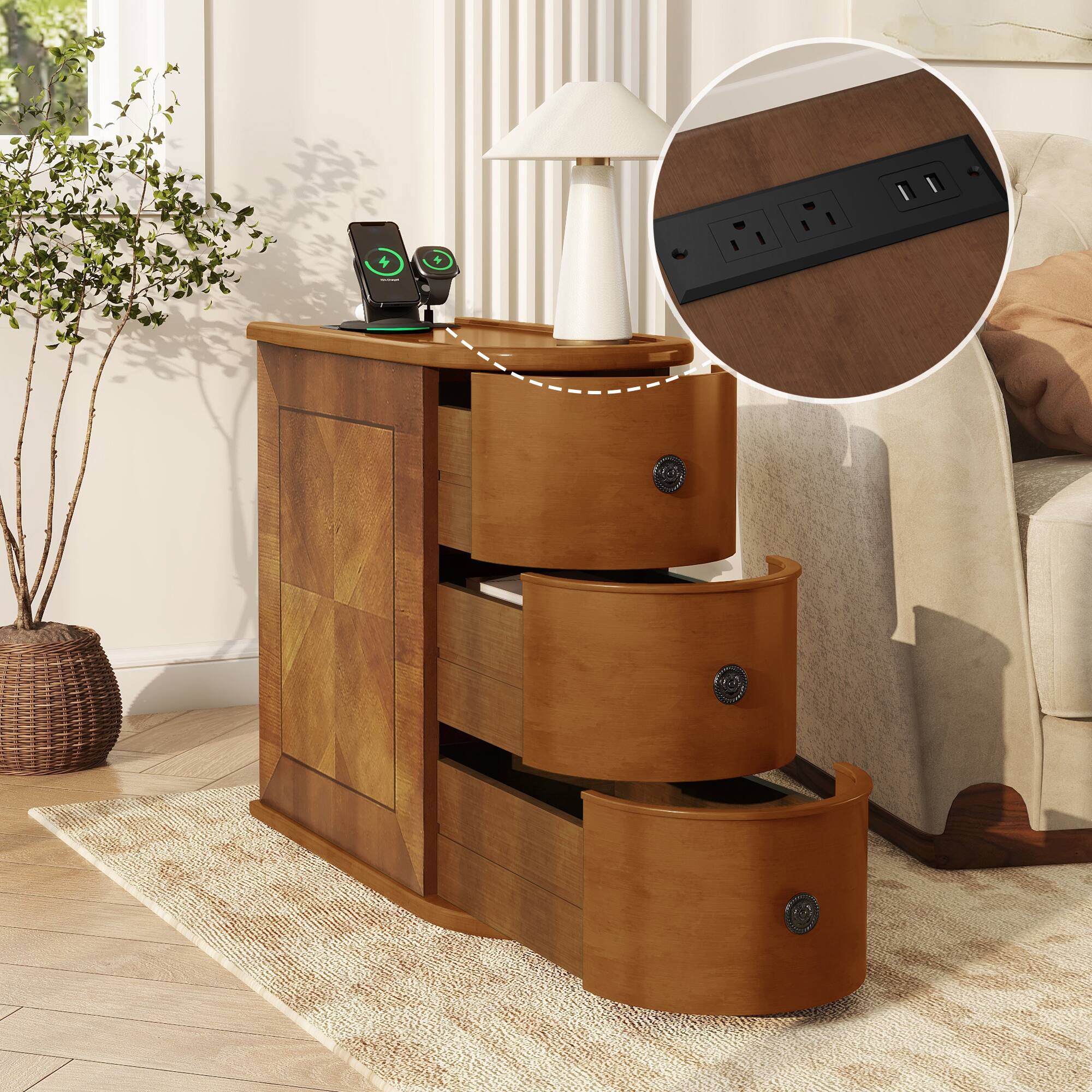 Tiramisubest Charging End Table with Drawers No Assembly Needed, Arc ...