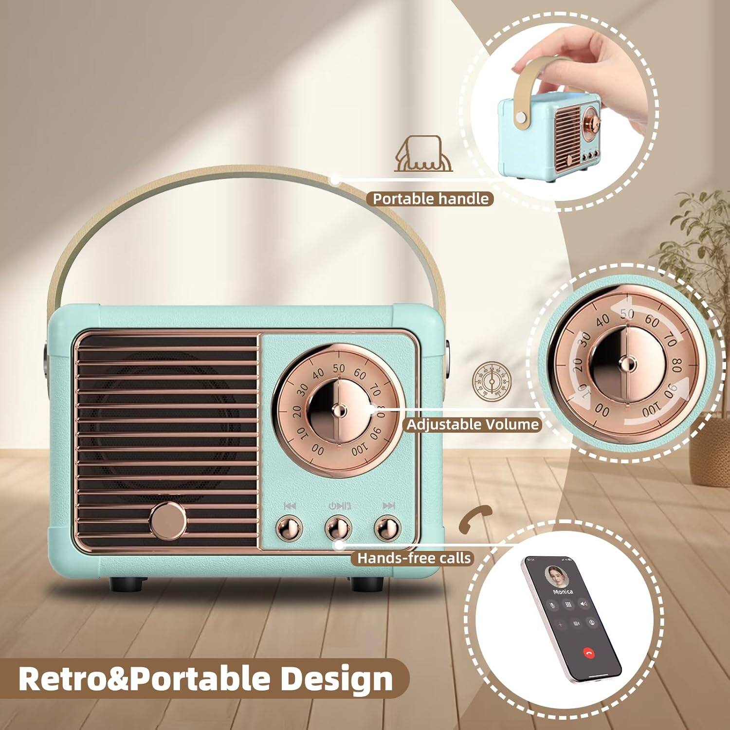 Stamp n Camp Retro Mini Speaker Vintage Decor Aesthetic Portable ...