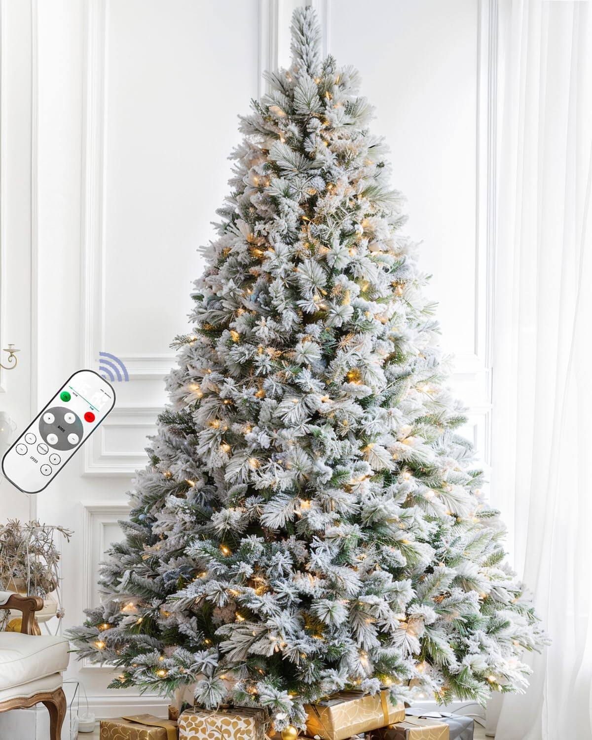 Skar Audio Snow Flocked Christmas Tree Spruce With Remote Control 600 ...